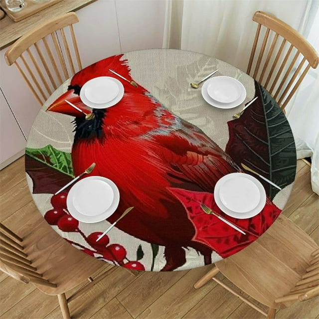 Akjvoe Table Cloth, Xmas Tree Winter Cardinals Red Merry Christmas ...