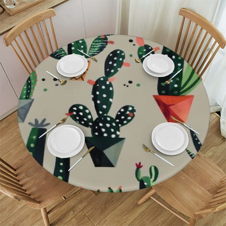 Akjvoe Table Smooth Elastic Edge Green Cactus. Print Table Cloth for ...