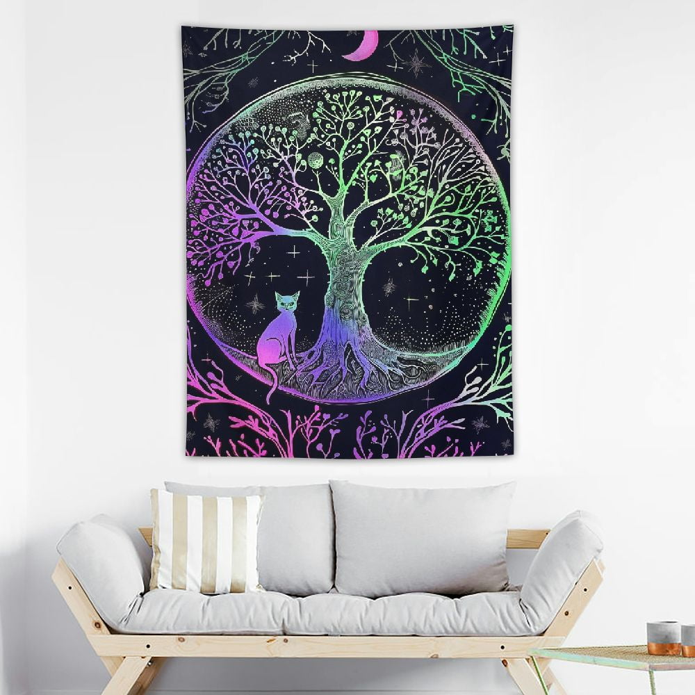 Akjvoe Tree of Life Tapestry Sun and Moon Tapestry UV Reactive Galaxy ...