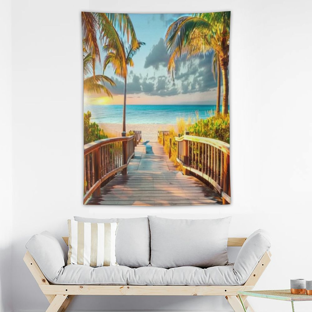 Akjvoe Tropical Balcony Sea Beach View Tapestry Seaside Wood Bridge ...