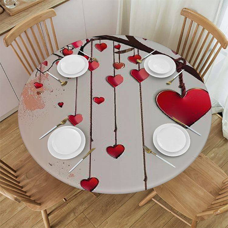 Akjvoe Valentine's Day Elastic Round Tablecloth, Red Pink Love Heart ...