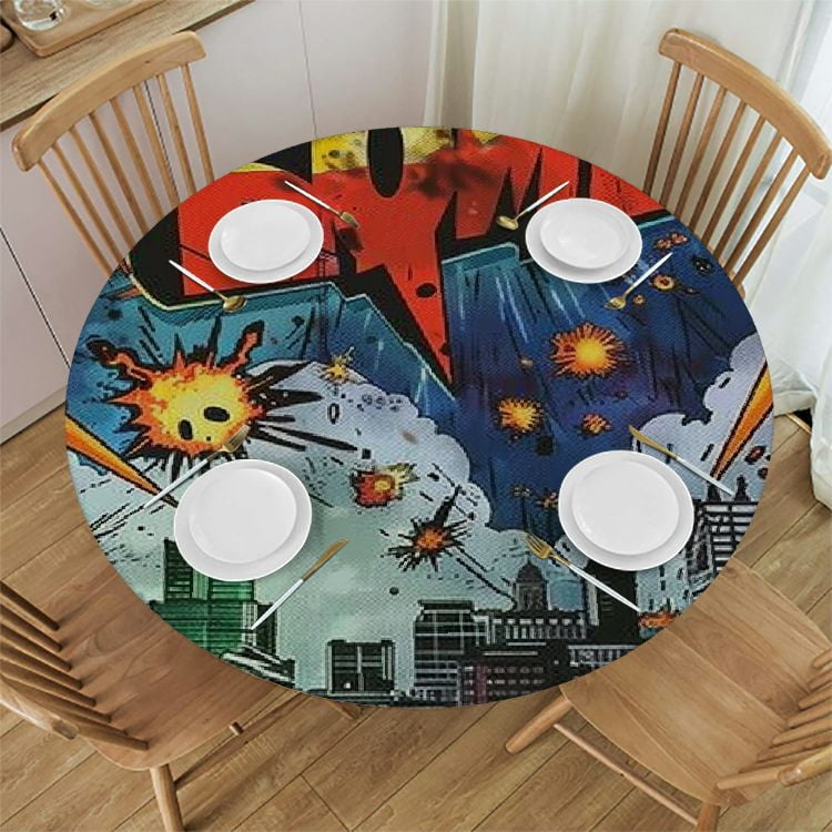 Akjvoe Watercolor Comic Style Tablecloth Round for Kitchen Dining Table ...