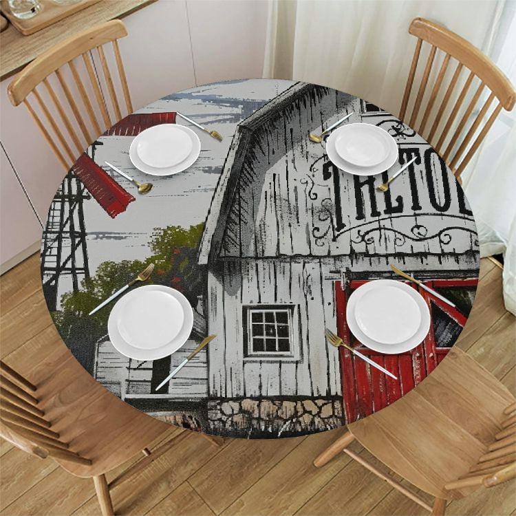 Akjvoe Welcome to Our Farm House Round Tablecloth, Fitted Table Cover ...