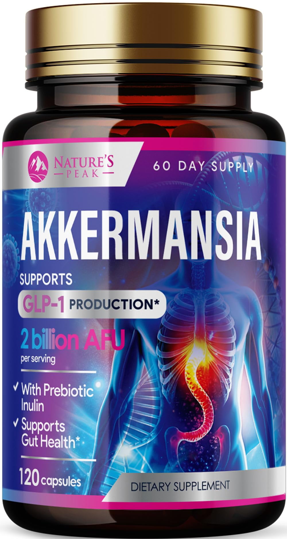 Nature's Peak Akkermansia Probiotic, GLP-1 Support, 2 Billion AFU ...