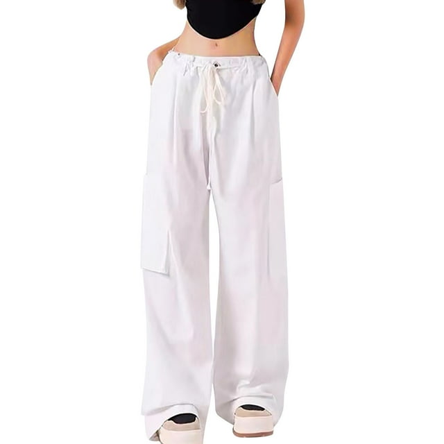Akklian Parachute Pants For Women Drawstring Waisted Loose Wide Leg