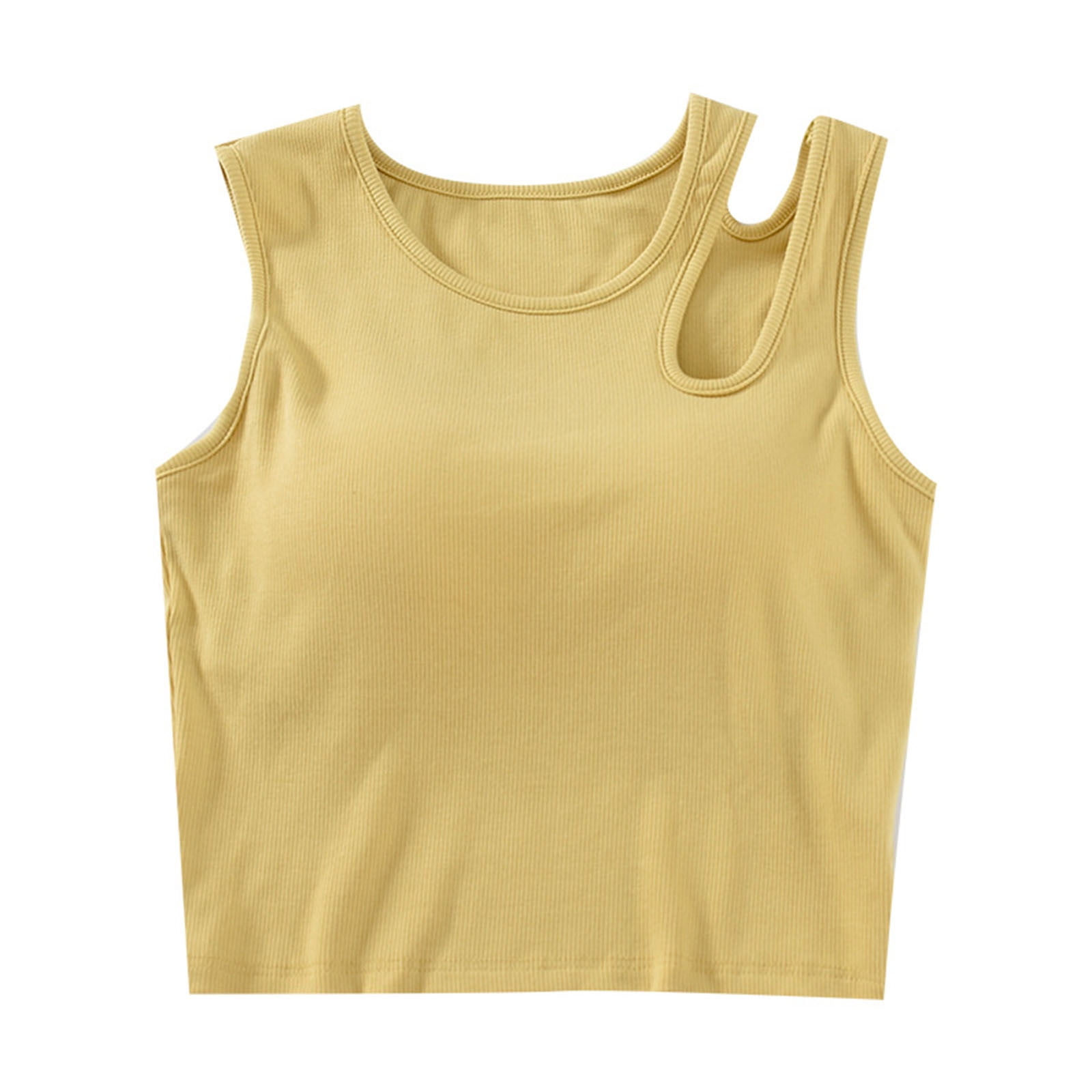 Akklian Womens Workout Cropped Tank Tops With Built In Bra Shoulder Cutout Athletic Exercise Gym