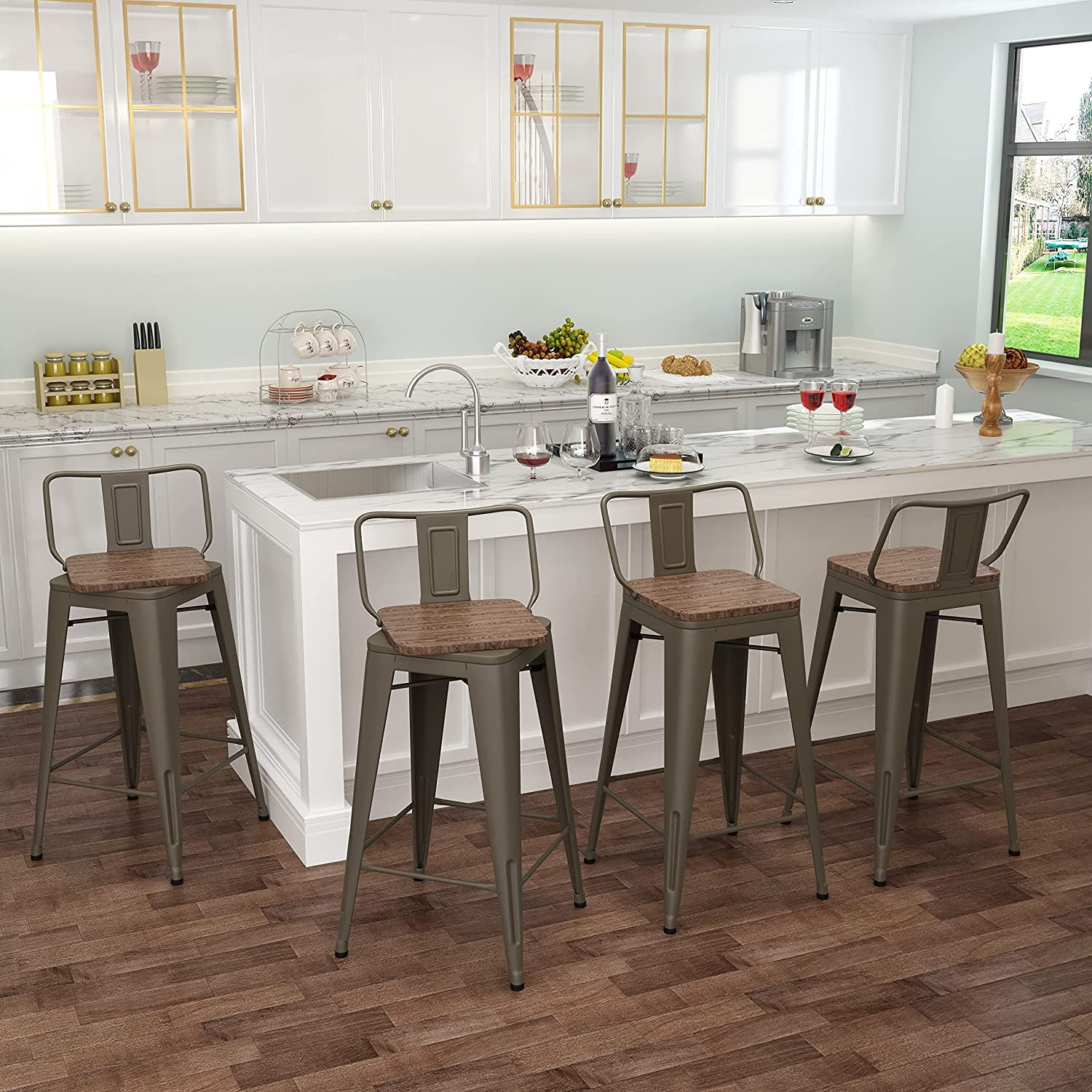 Aklaus 26 Inch Swivel Bar Stools Set of 4 Metal Bar Stools with Backs ...