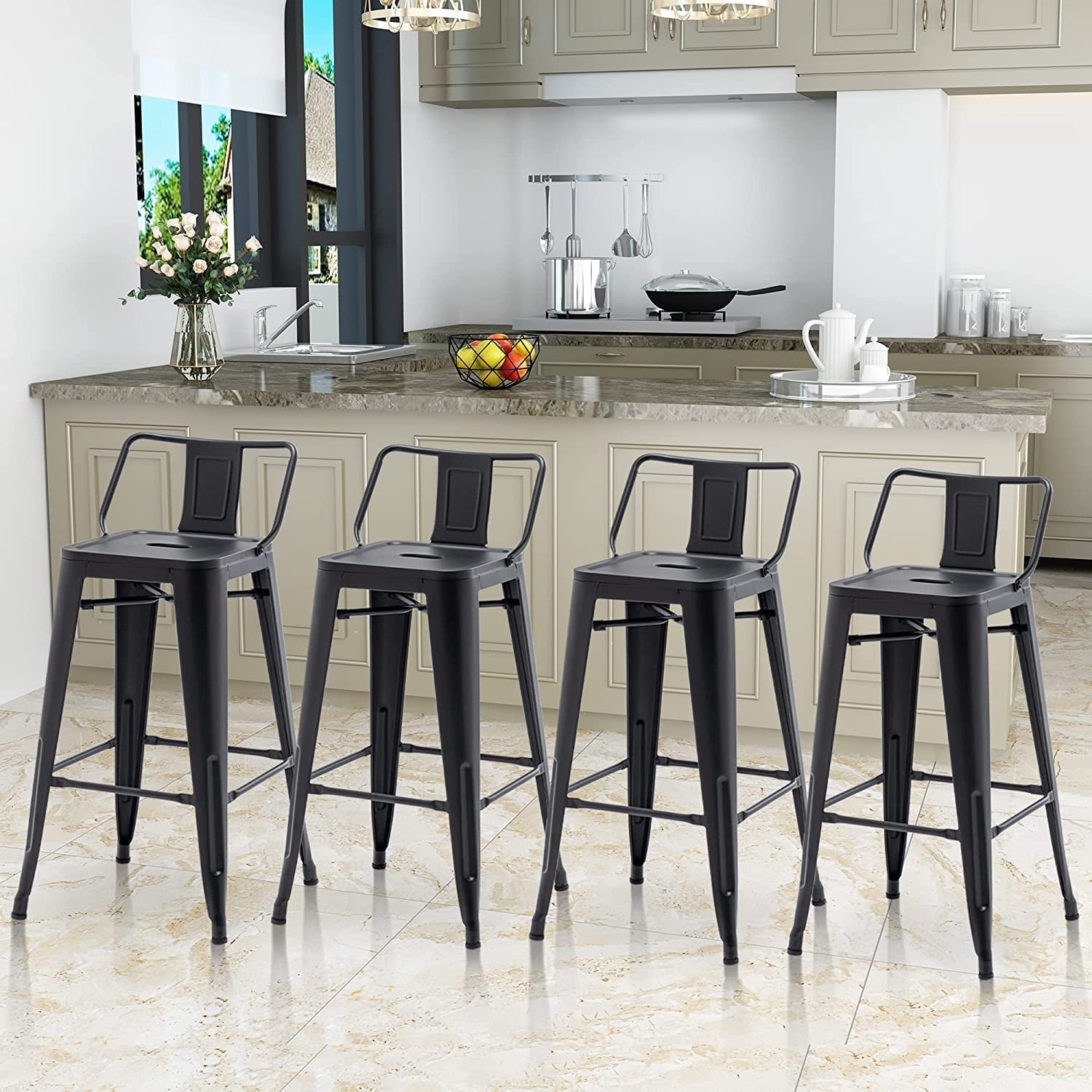 Aklaus 26" Metal Bar Stools with Backs Heavy Duty Bar Stools Counter ...