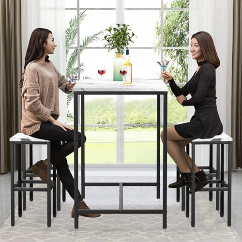 Aklaus 5 Piece Bar Table Set Kitchen Dining Table Set for 4 Modern ...