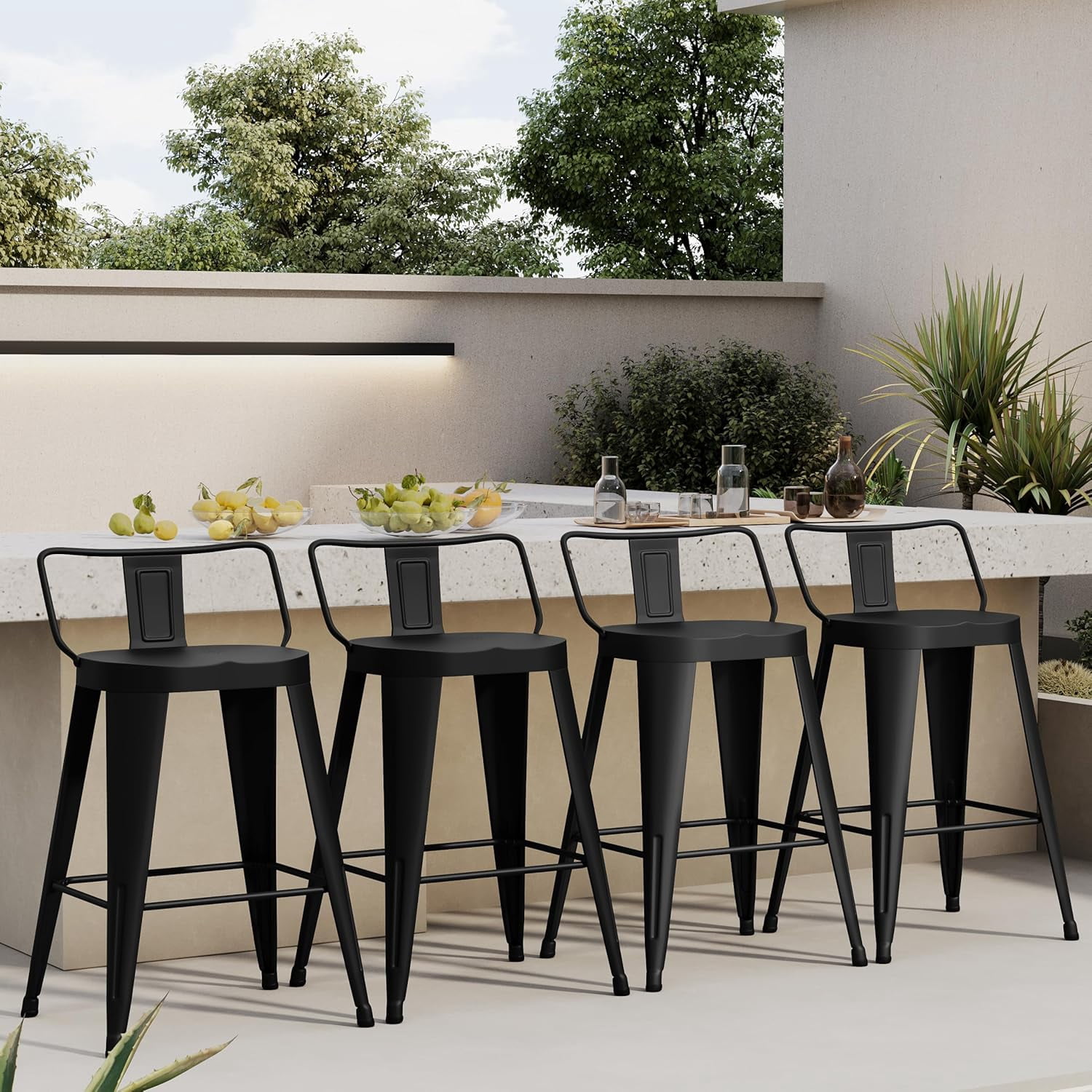 Aklaus Metal Bar Stools: Counter Height, Farmhouse Style with Removable ...
