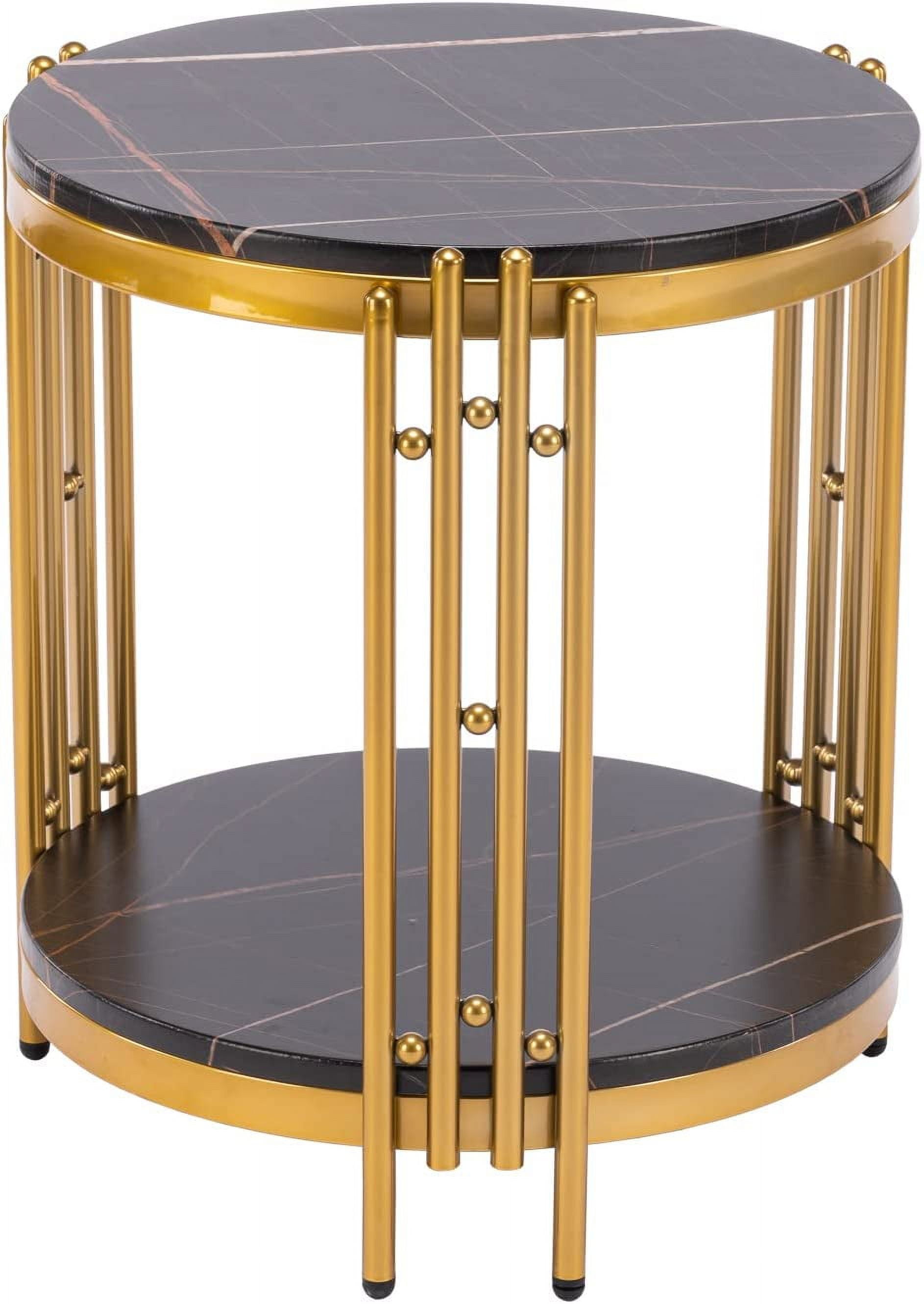 Aklaus Round End Table,Round Side Table with White Faux Marble Top,Bed ...