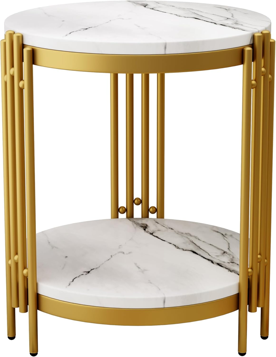 Aklaus Round End Table,Round Side Table with White Faux Marble Top,Bed ...