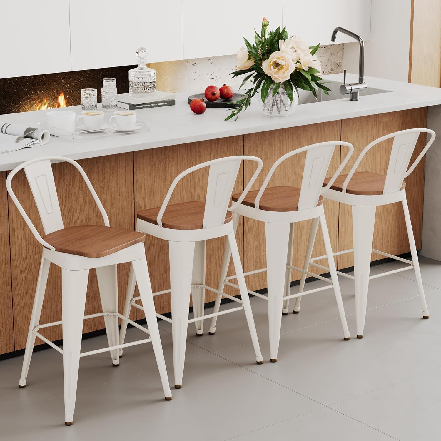 Aklaus Swivel Bar Stools 30 inch Swivel Metal Bar Height Barstools Set ...