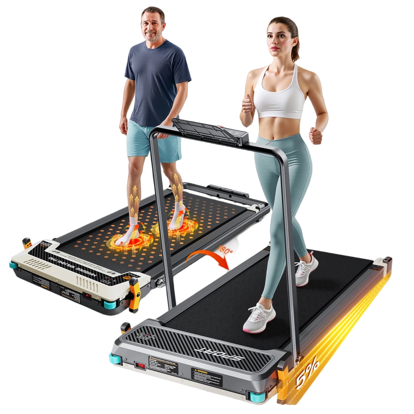 Akluer 520A-B Dual-Sided Walking Pad Treadmill with Massage, 5% Incline ...