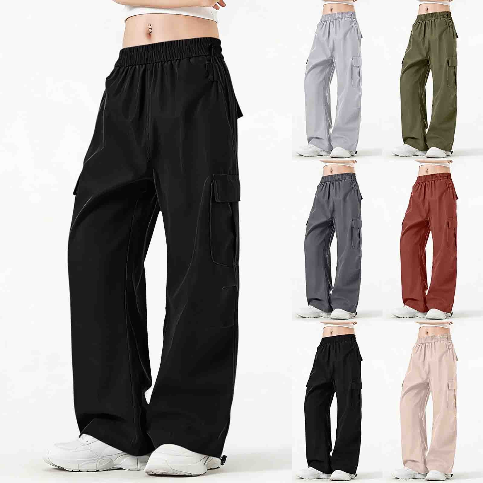 Akmaiox Cargo Pants for Women Breath Comfy Wide Leg Pants Stretch High ...