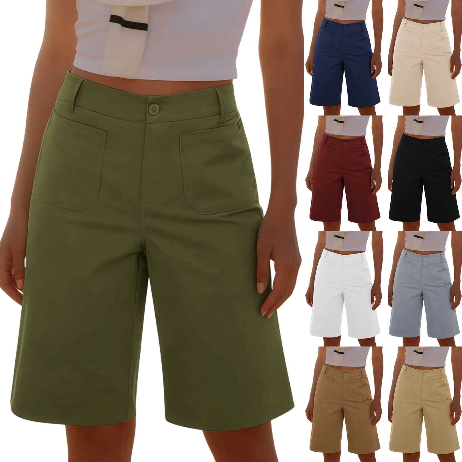 Akmaiox Cargo Shorts for Women High Waist Zipper Button Closure ...