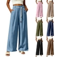 Akmaiox Pants for Women Wide Leg Cotton Linen Pants Drape High Waist ...