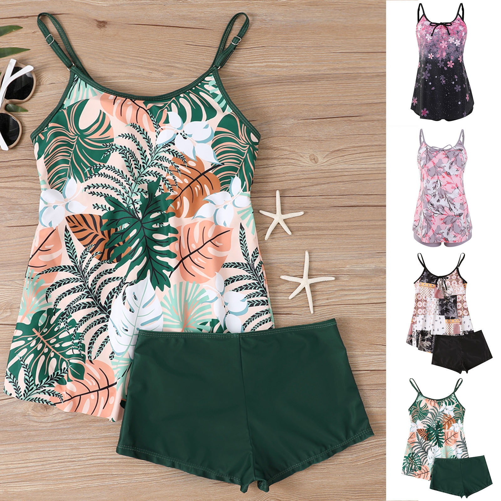Akmaiox Plus Size Swimsuit for Women Hawaiian Floral Tankini Swimsuits ...