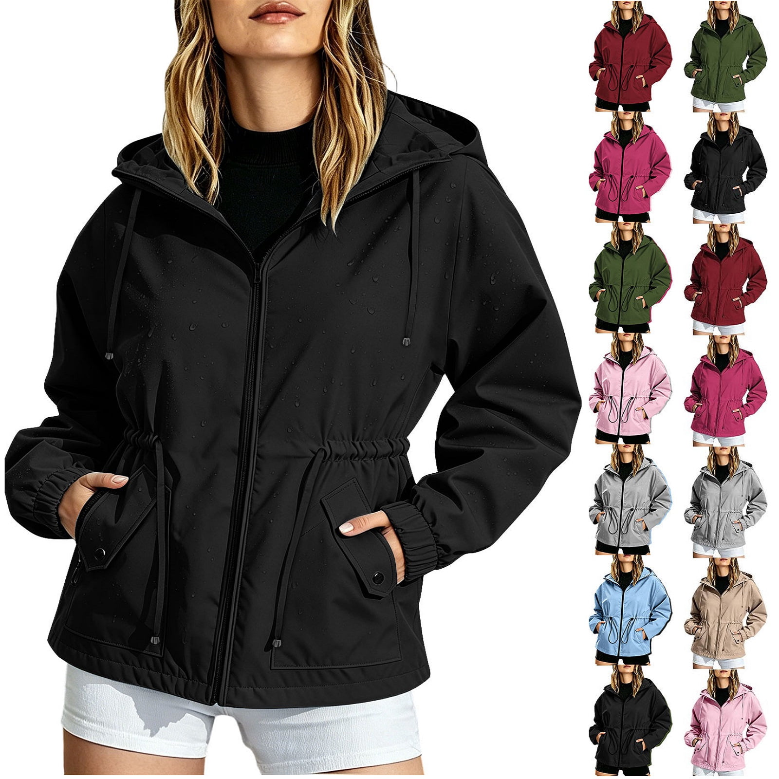 Akmaiox Women Lightweight Jackets Zip Up Hoodie Drawstring Waist ...