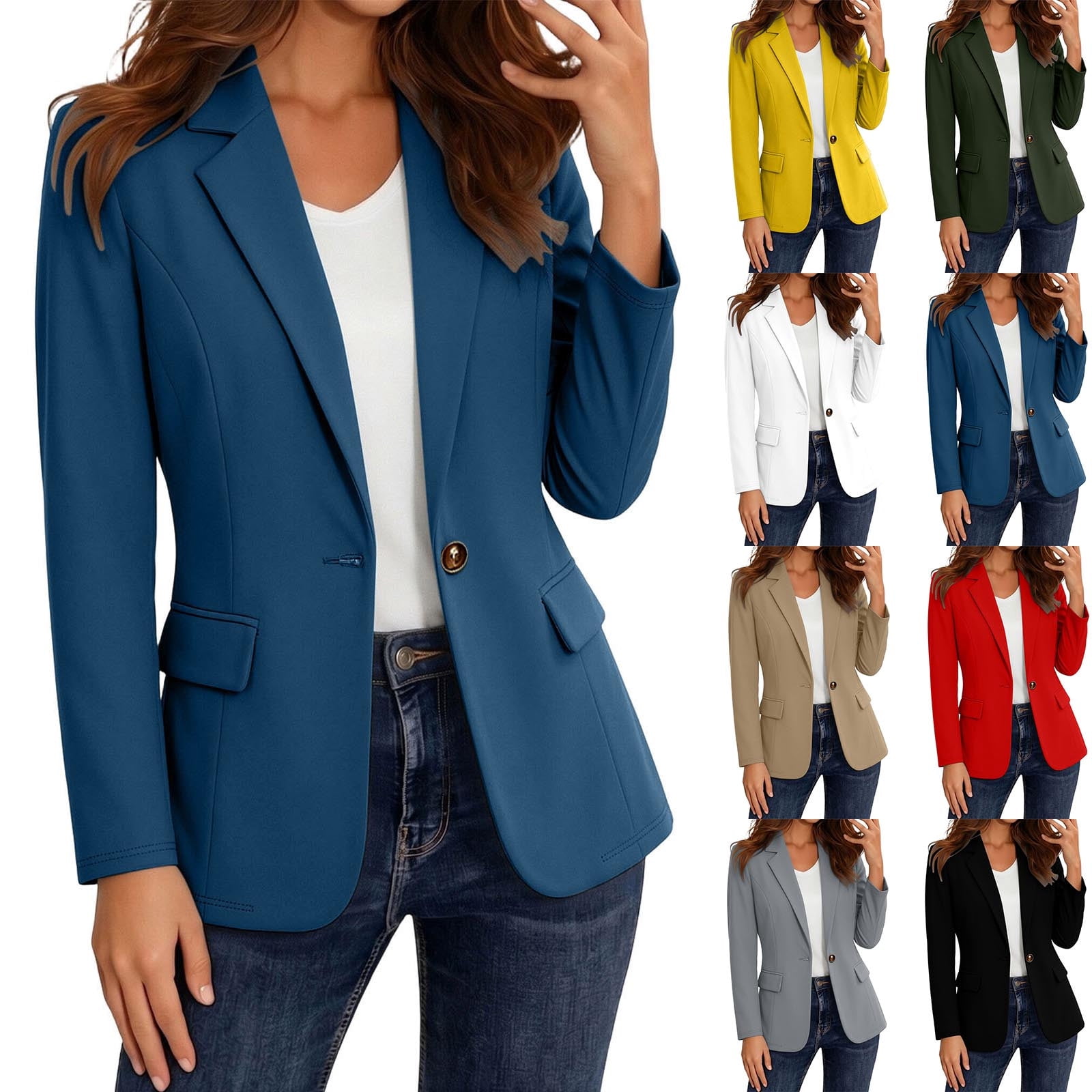 Akmaiox Women's Business Casual Blazers Notched Lapel Long Sleeve ...