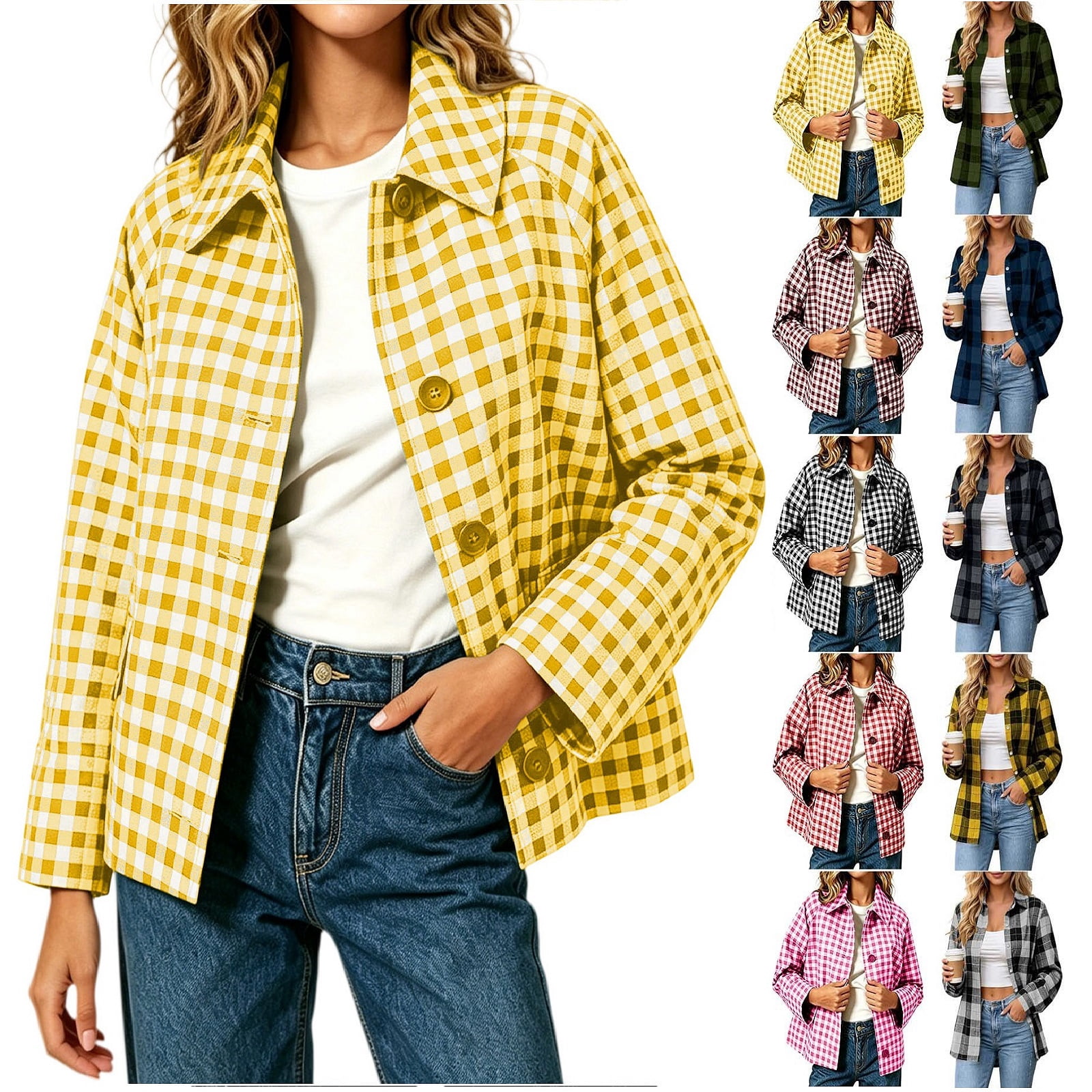 Akmaiox Womens Plaid Shirts Long Sleeve Button Down Lapel Lightweight ...