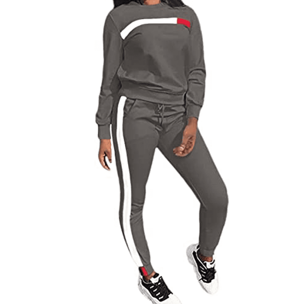 Akmipoem Women 2 Piece Sweatsuit Outfit Striped Long Sleeve Pullover ...