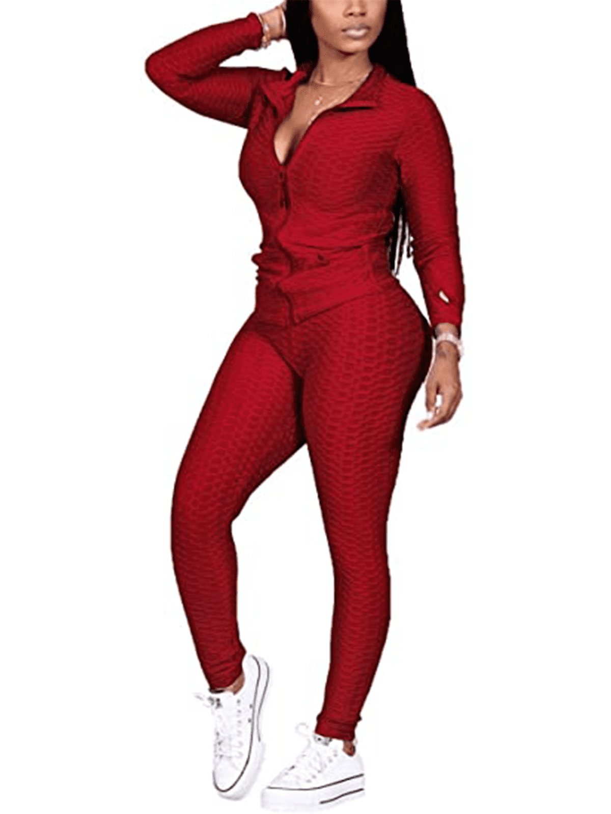 Akmipoem Womens 2 Piece Tracksuit Set Full Zipper Front Jacket Leggings ...