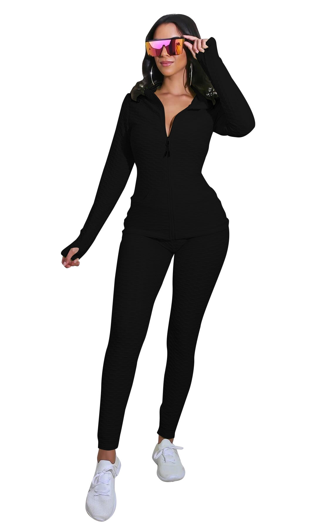 Akmipoem Womens 2 Piece Tracksuit Set Full Zipper Front Jacket Textured ...