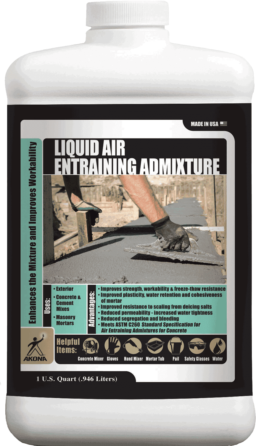 AKONA Liquid Air Entraining Admixture, Concrete Additive, 1 Quart ...