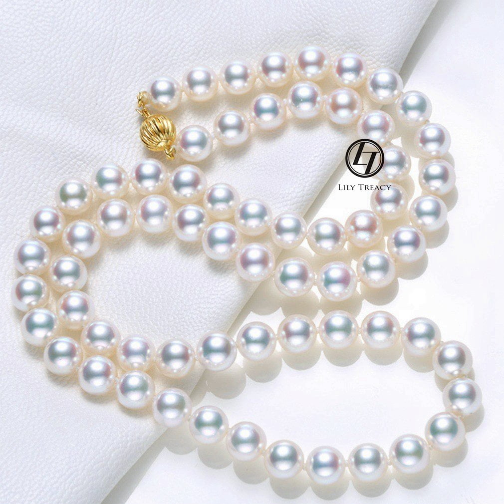 Akoya Pearl Necklace strand 8-8.5mm 14K gold clasp japanese white 18 ...