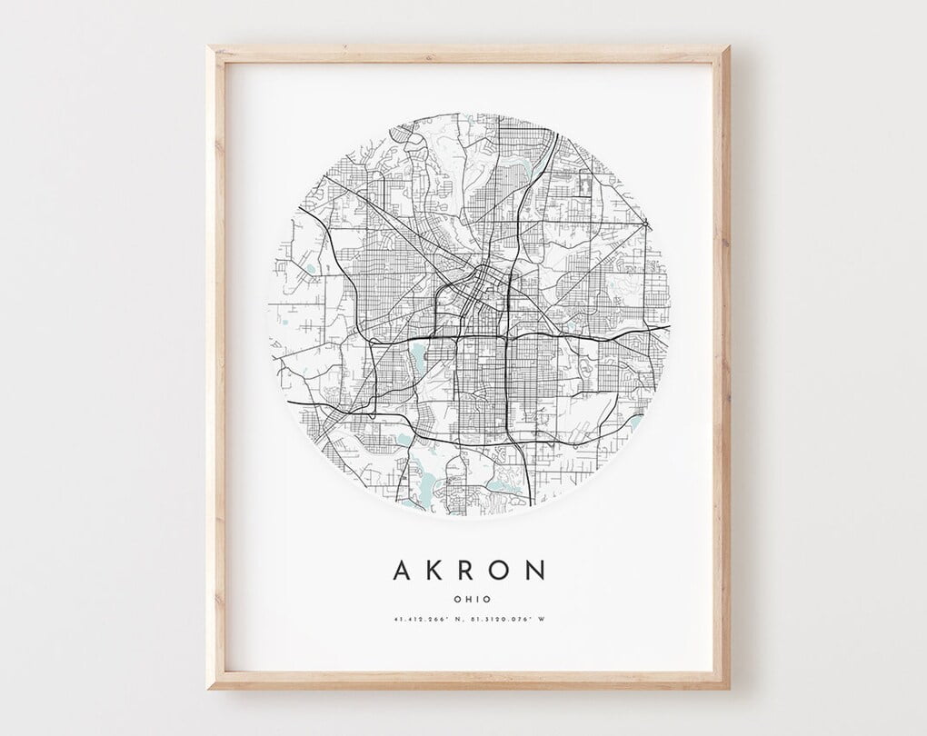 Akron Map Print, Akron Map Poster City Wall Art, Oh Road Map, Ohio ...