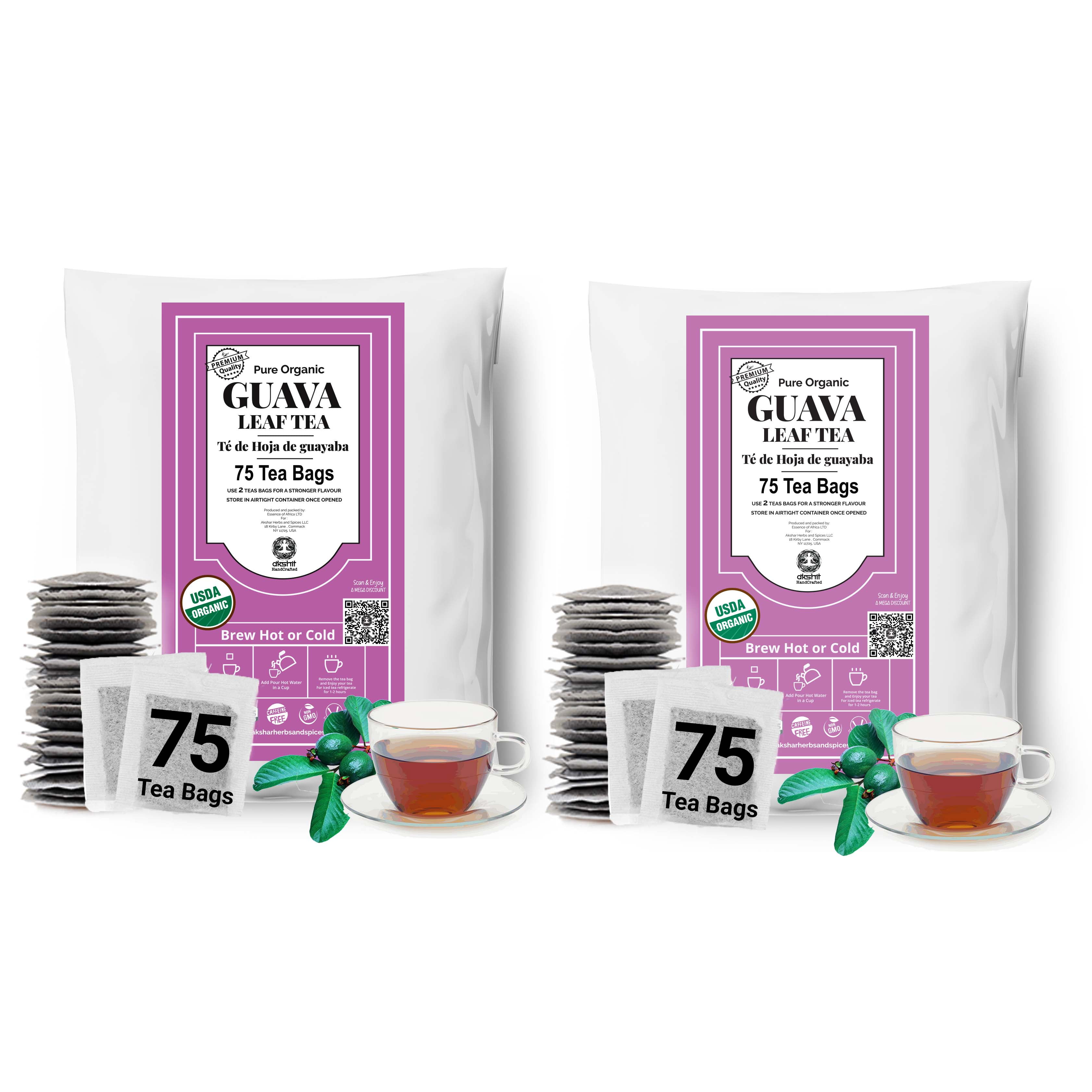 Akshit 150 Organic Guava Tea Bags, Pure Guava Leaf Tea, Te De Guayaba ...