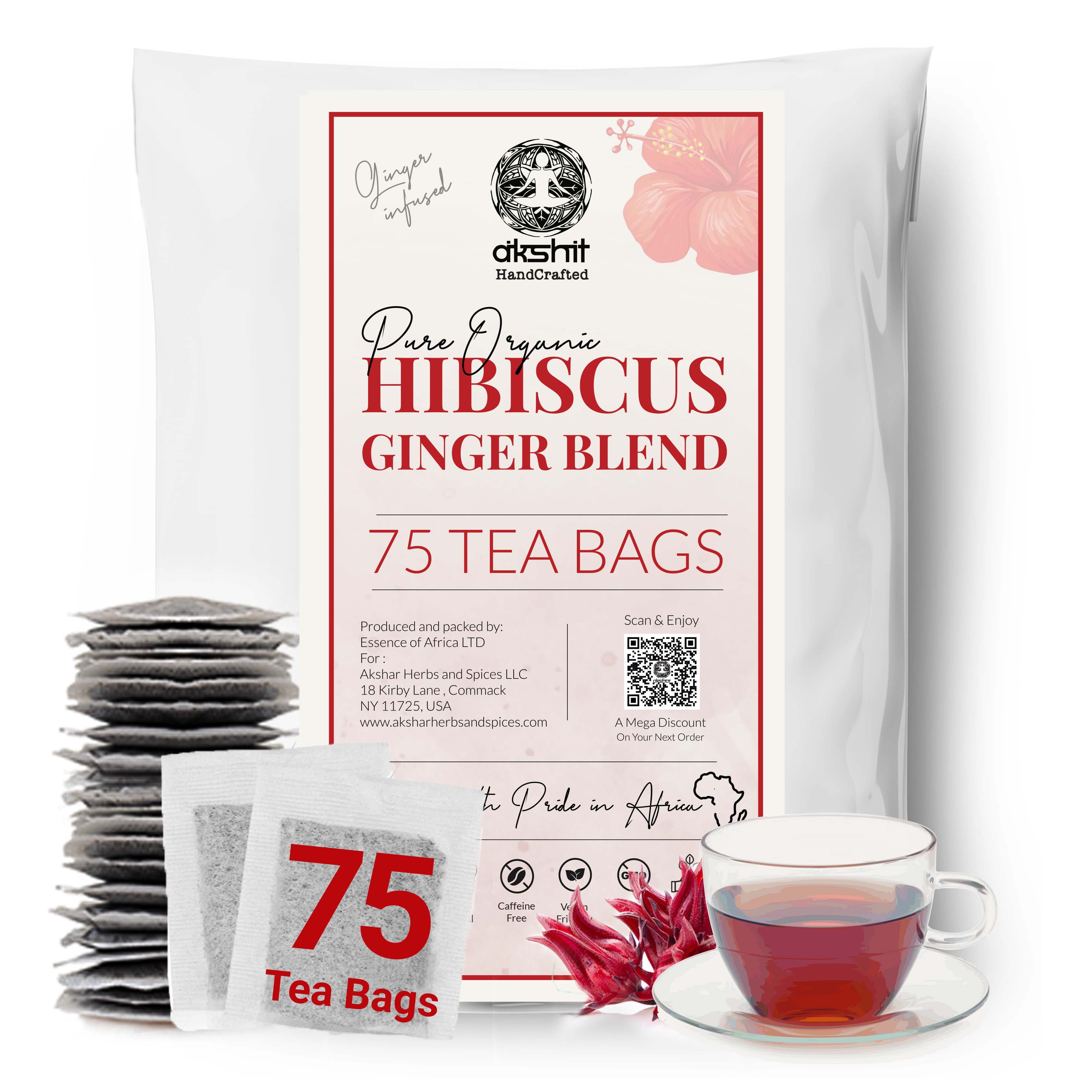 Akshit 75 Bags Organic Hibiscus Ginger Tea, Hibiscus Tea Blend, Te De ...
