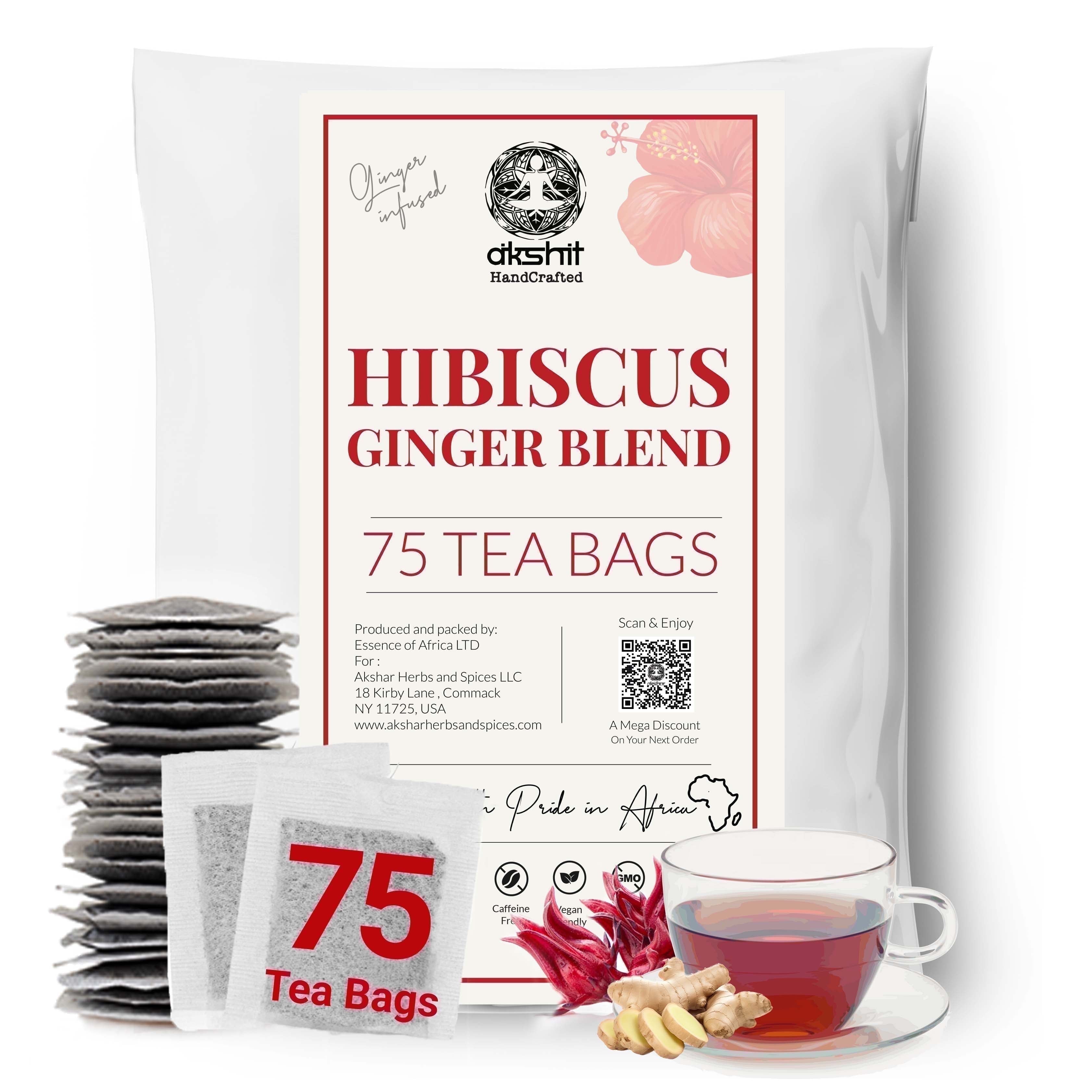 Akshit 75 Hibiscus Ginger Tea Bags, Hibiscus Flower Tea Blend, Caffeine ...