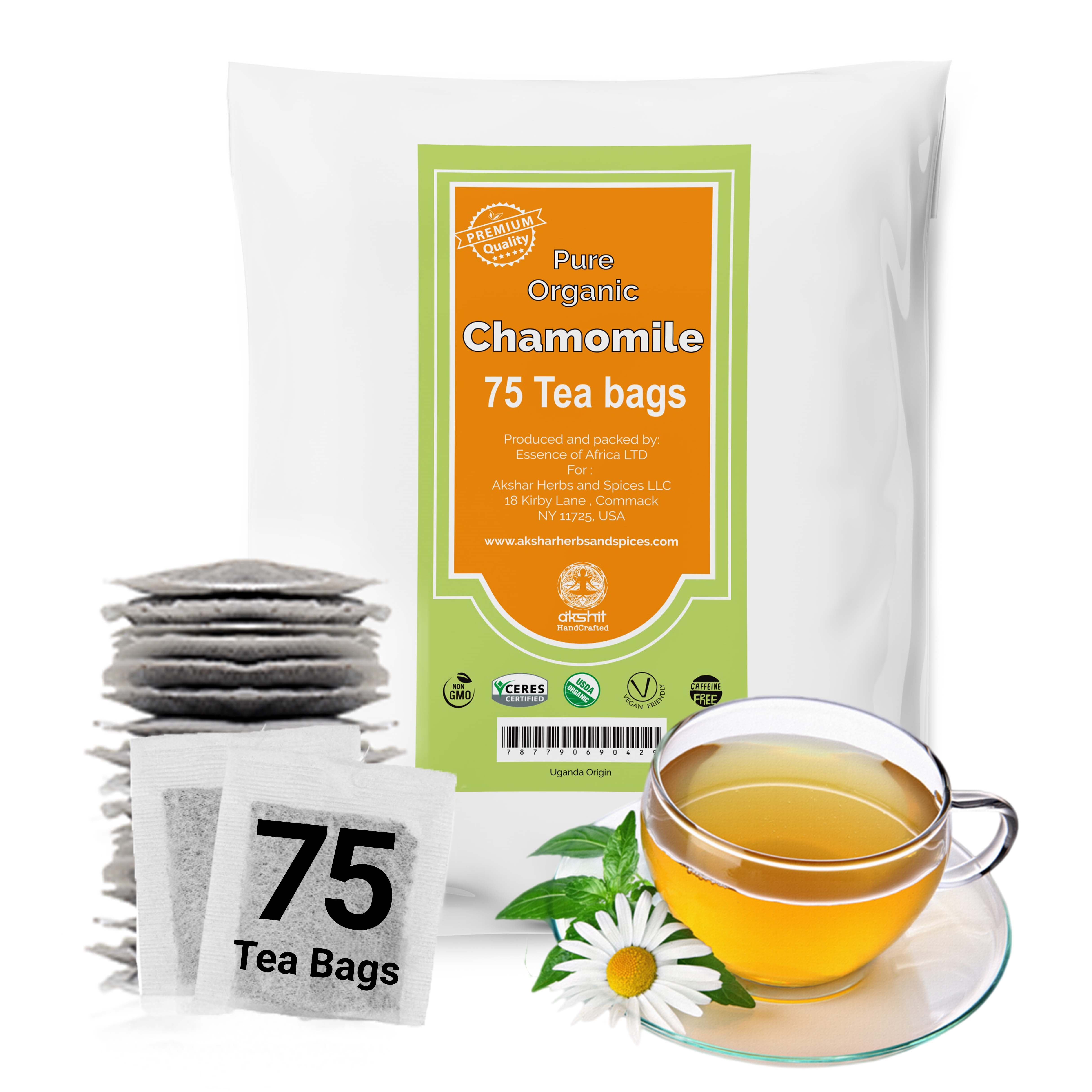 Akshit 75 Organic Chamomile Tea Bags, Pure Chamomile Tea, 100 % Natural ...