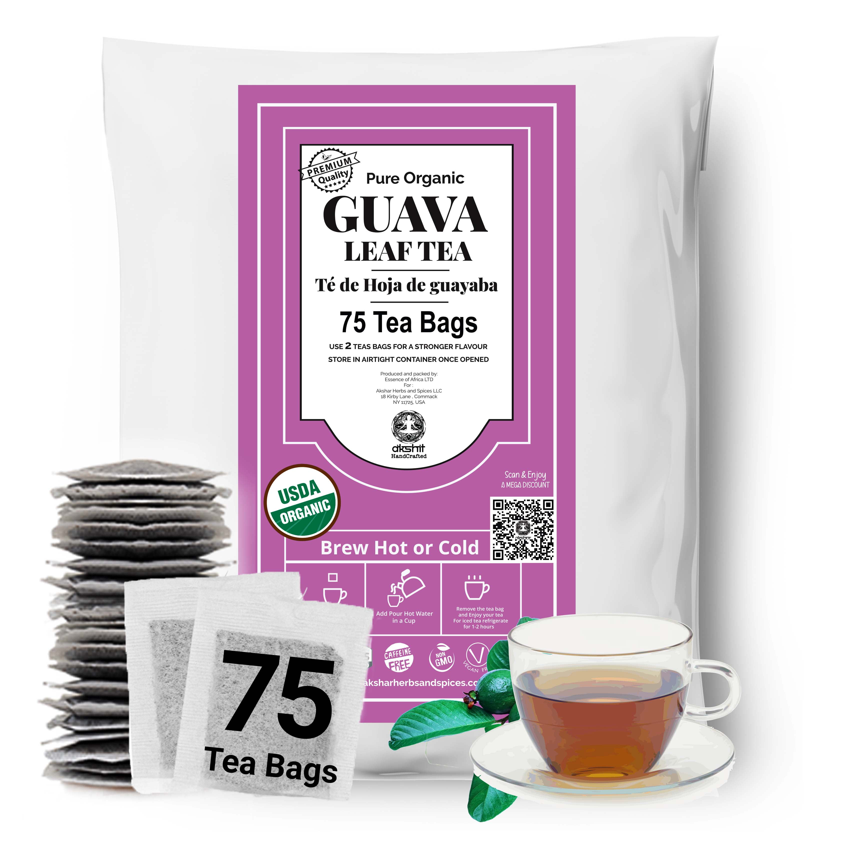 Akshit 75 Organic Guava Tea Bags, Pure Guava Leaves, Guava Leaf Tea, Te ...