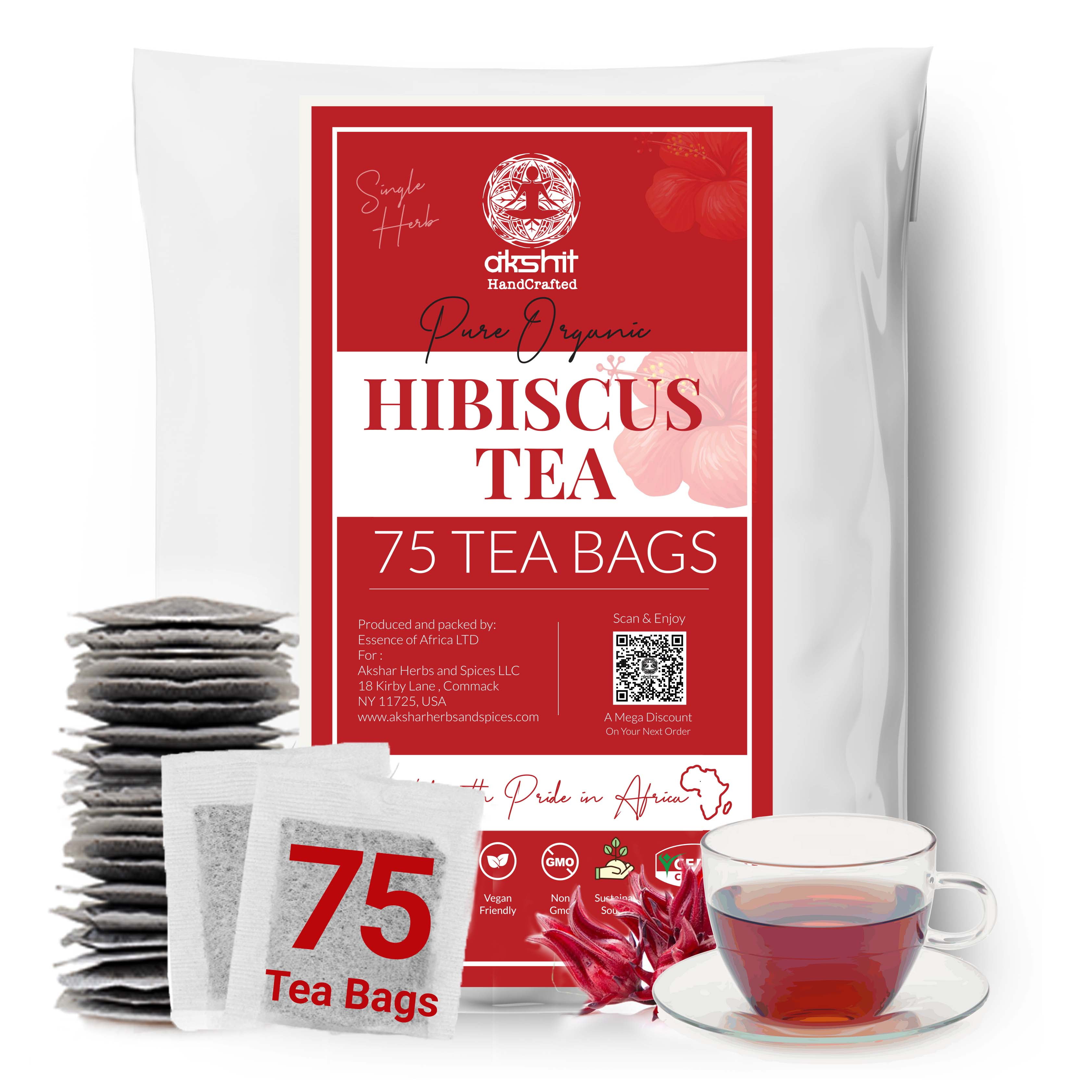 Akshit 75 Organic Hibiscus Tea Bags, 100% Pure Natural Hibiscus Flower ...