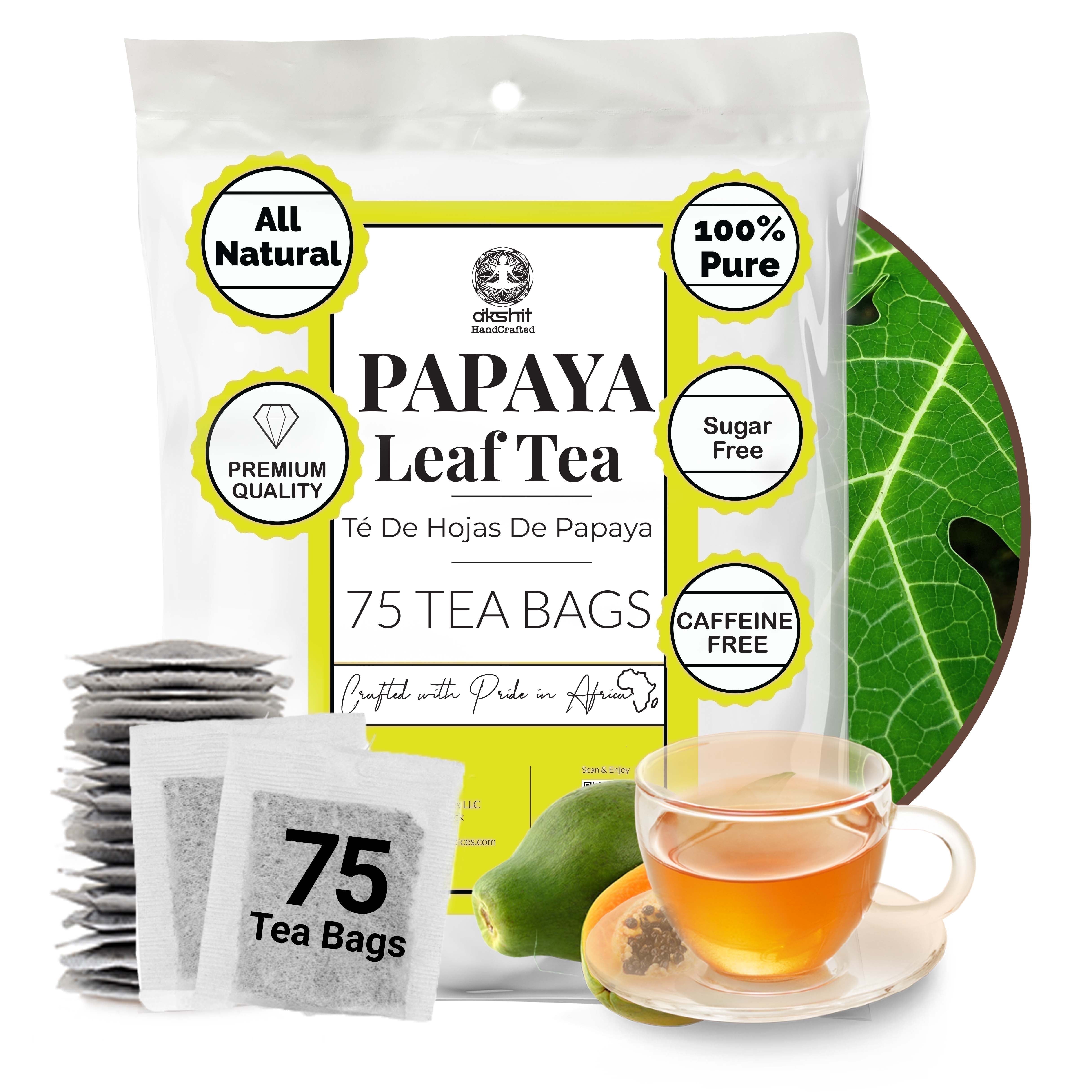 Akshit 75 Papaya Leaf Tea Bags, 100% Natural Papaya Leaves, Herbal Tea ...