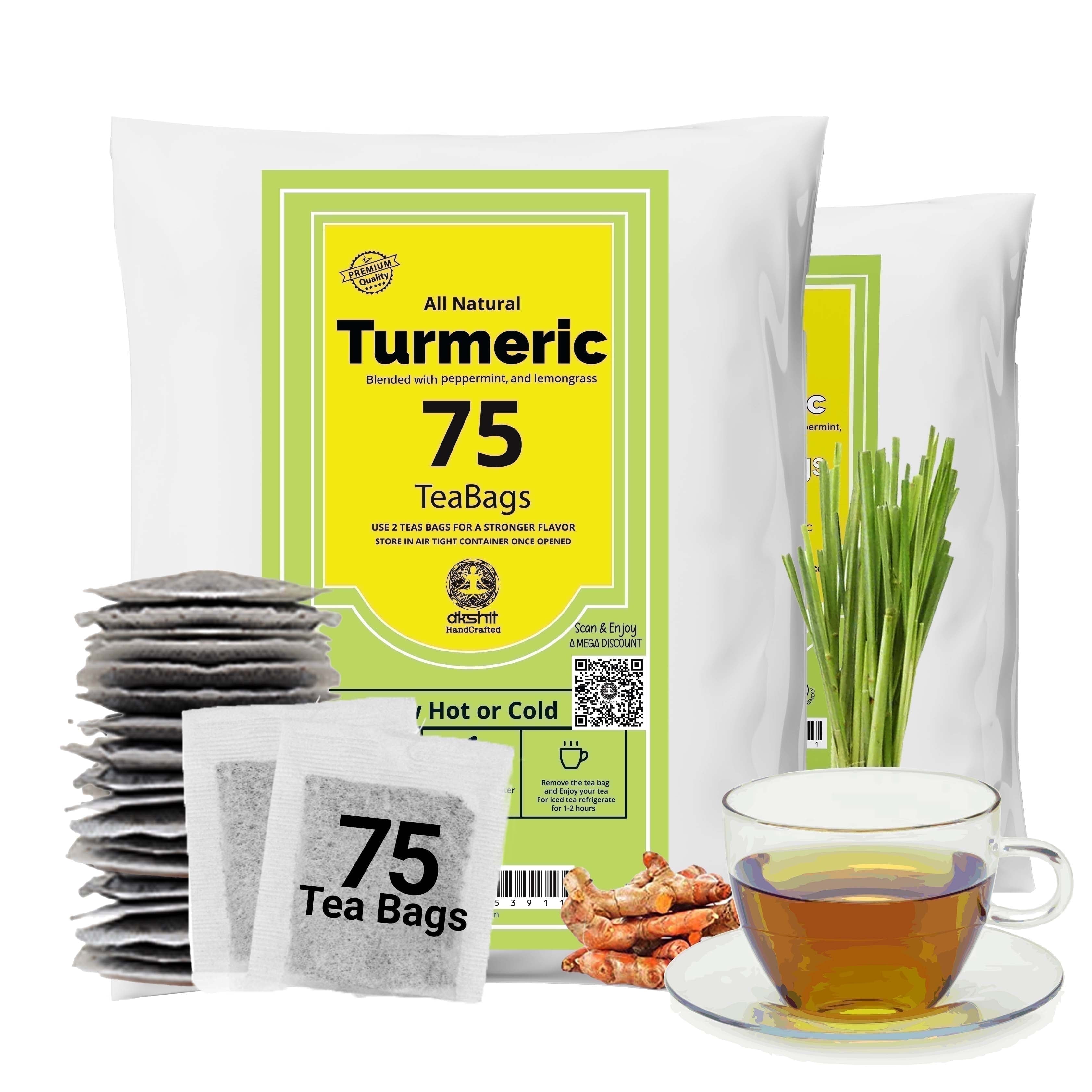 Akshit 75 Turmeric Tea Tea Bags, Hand-made Blend of Turmeric and Black ...
