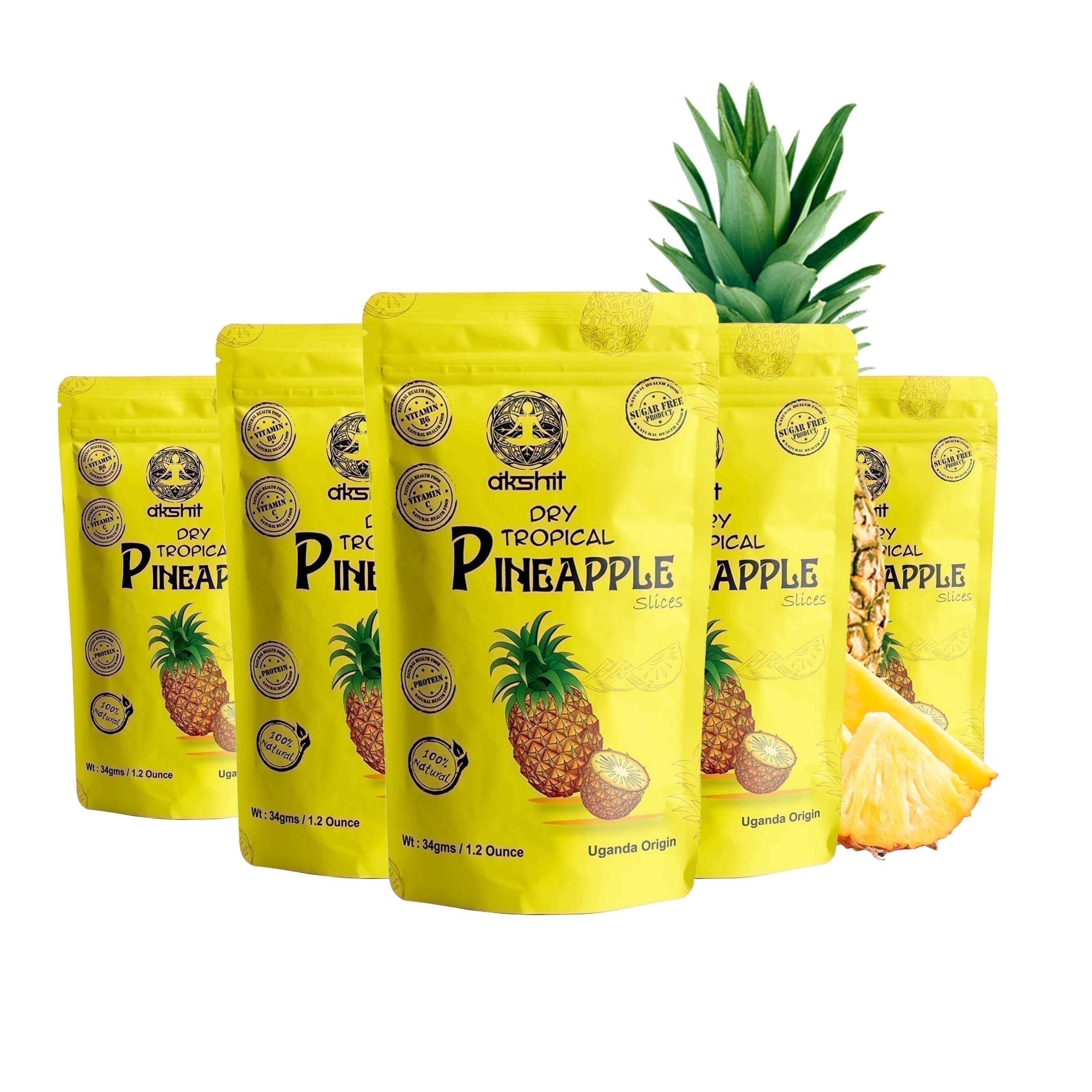Akshit Dried Pineapple Chunks , Dry Pineapple Slices Unsweetened ,Healthy Snacks- Pack of 5 ...