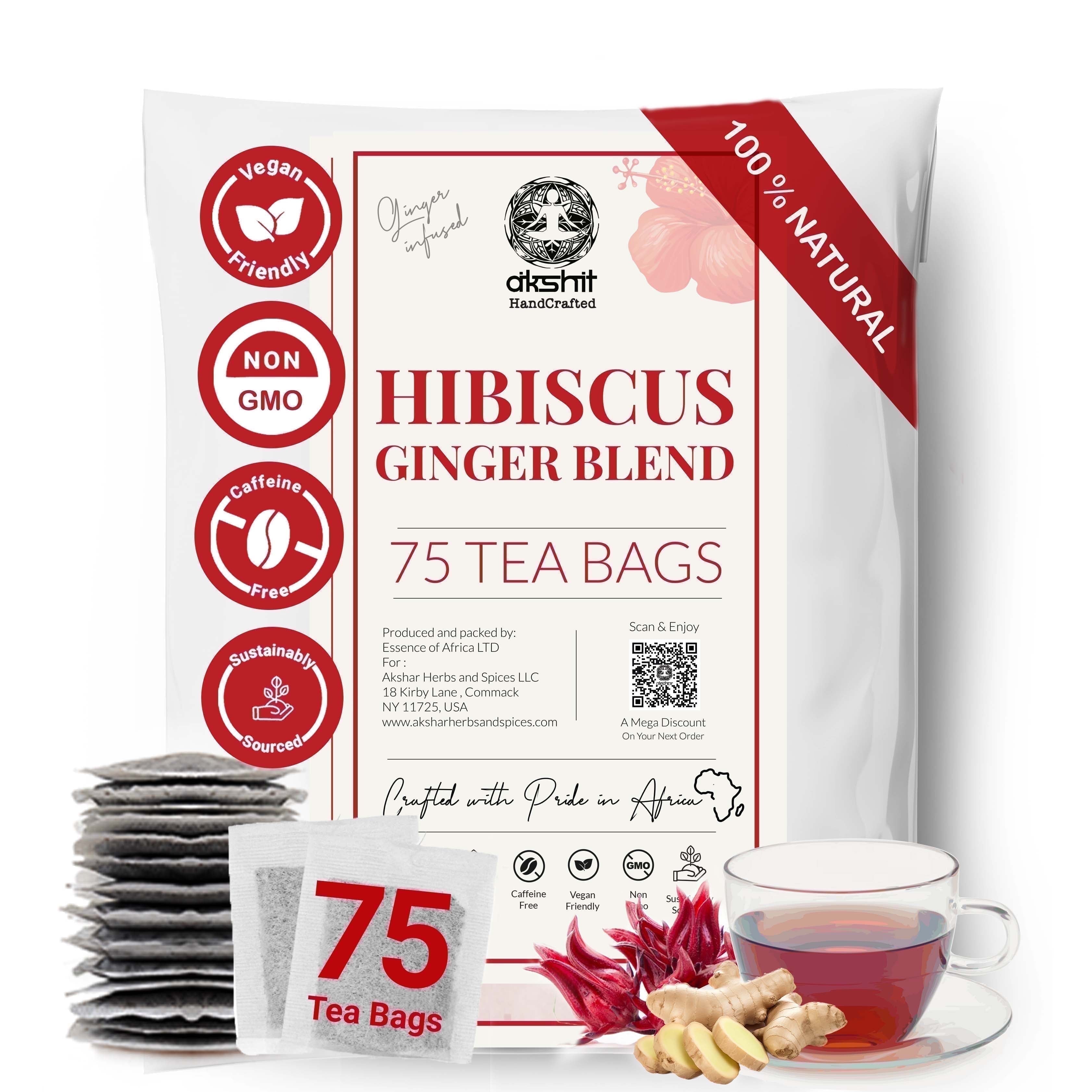 Akshit 75 Hibiscus Ginger Herbal Tea Bags – Caffeine-Free, Natural ...