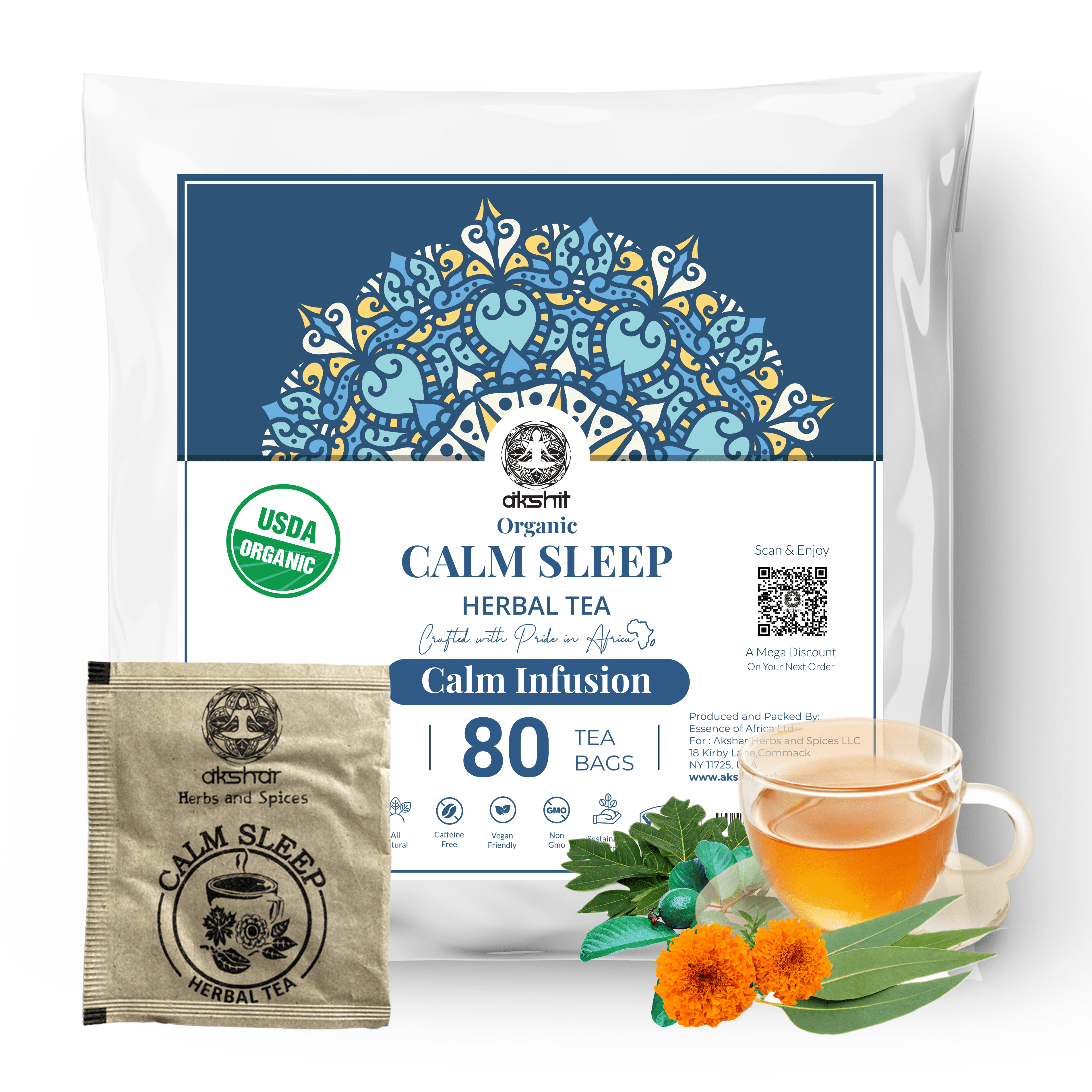 Akshit Organic Calm Sleep Tea, 80 Tea Bags, Guava Tea Blend with ...