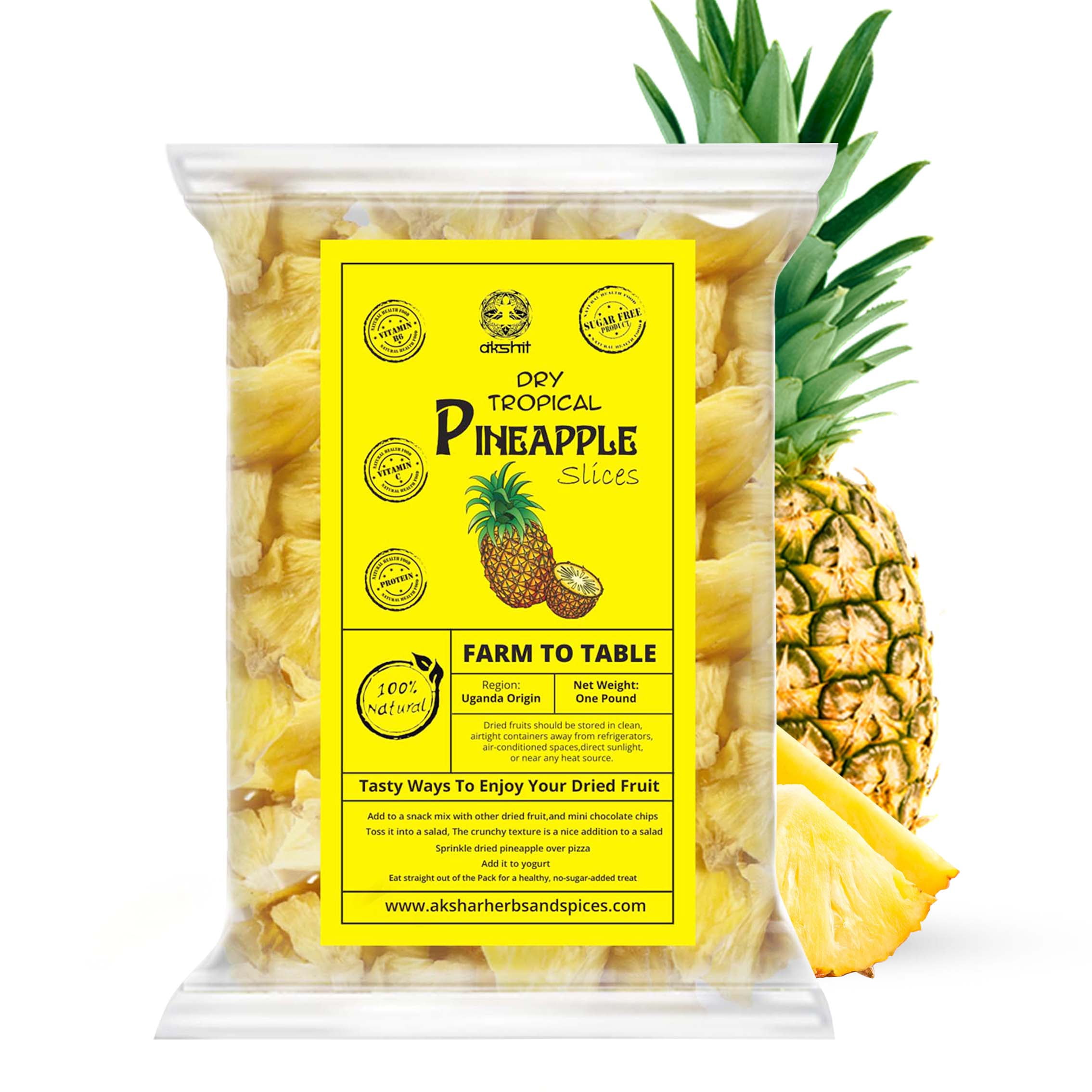 Akshit Organic Dried Pineapple Chunks, 1 Pound, Dehydrated Pineapple ...