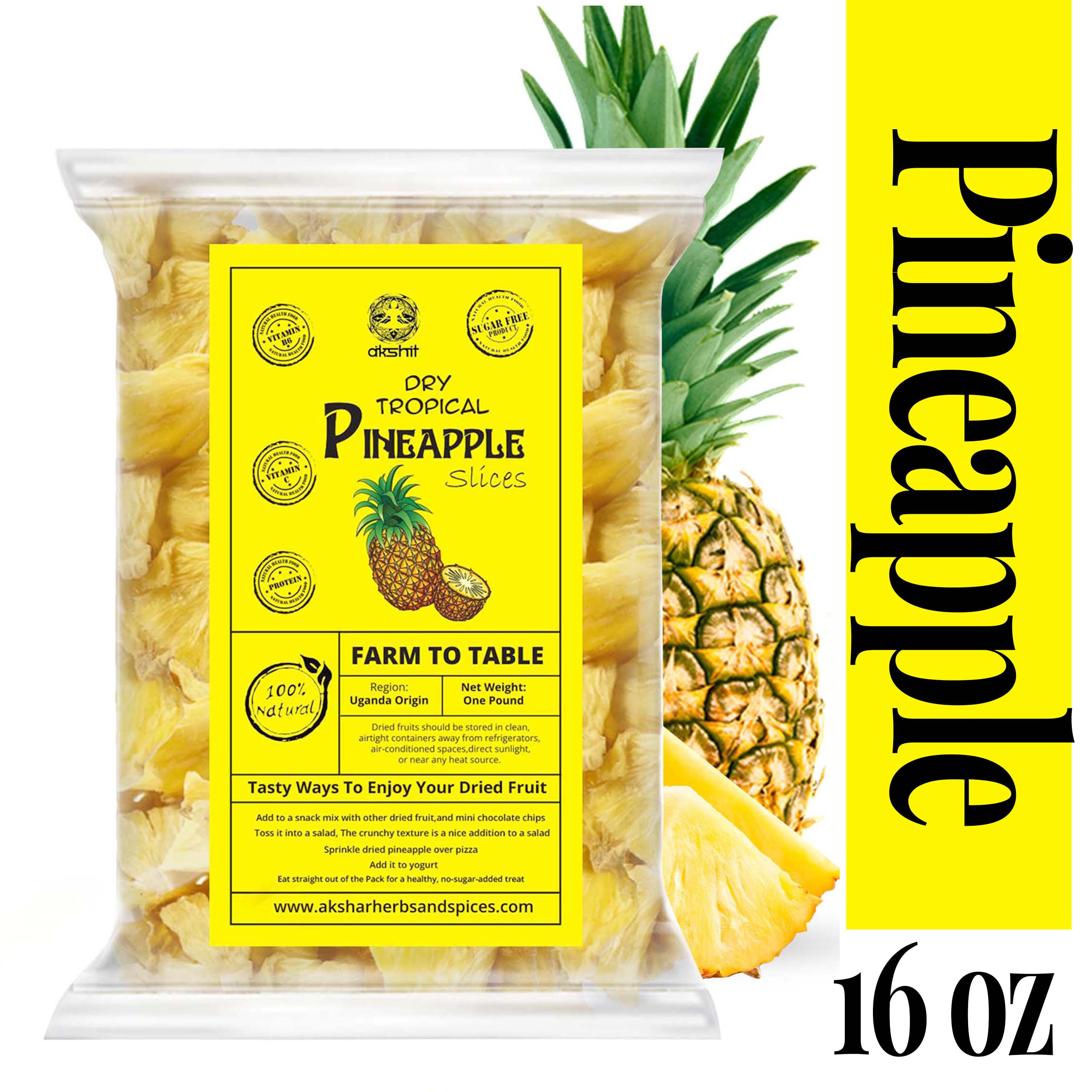 Akshit Organic Dried Pineapple Chunks, 1 Pound, Unsweetened Dehydrated ...
