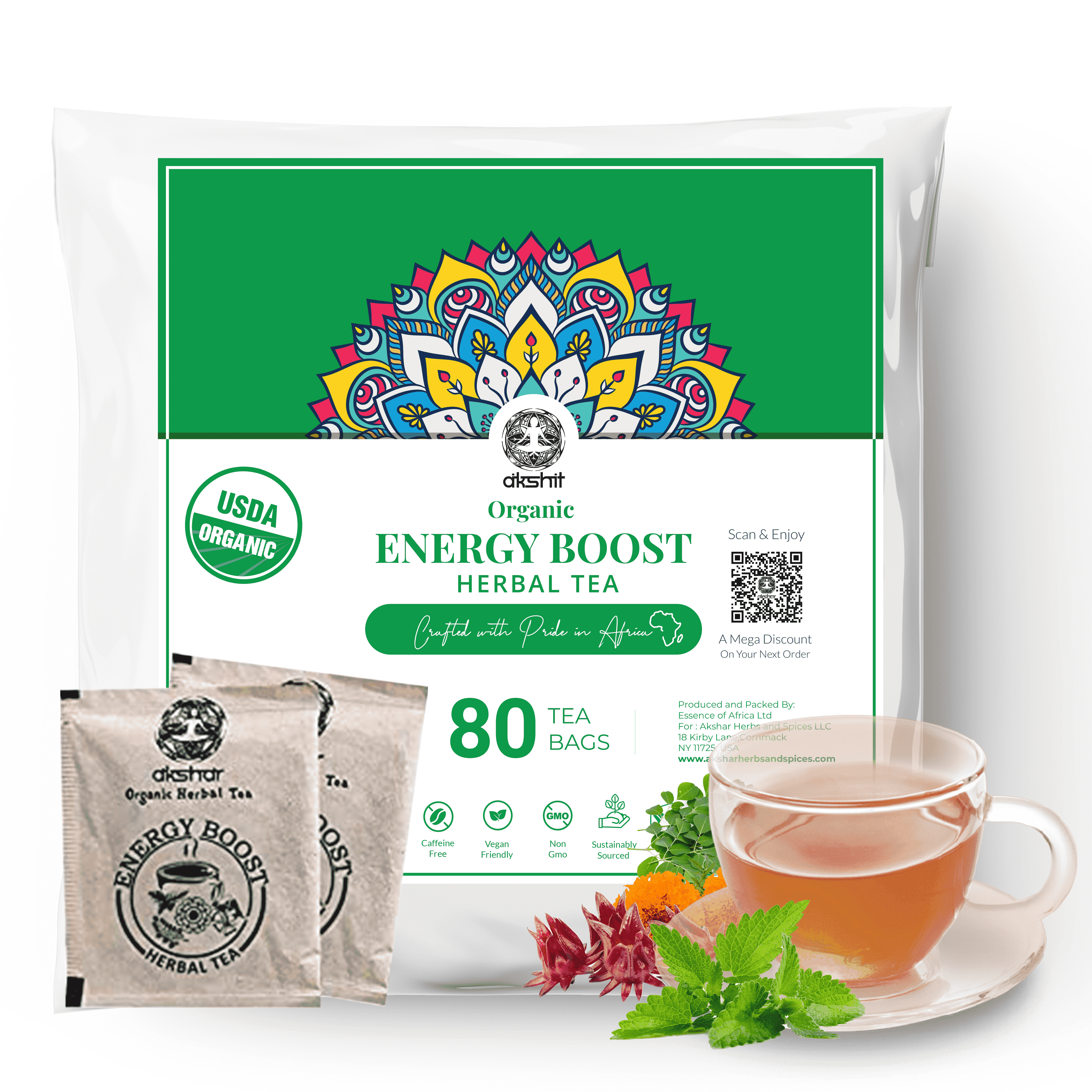 Akshit 80 Energy Boost Tea Bags, Energy Tea Blend of Hibiscus Flower ...
