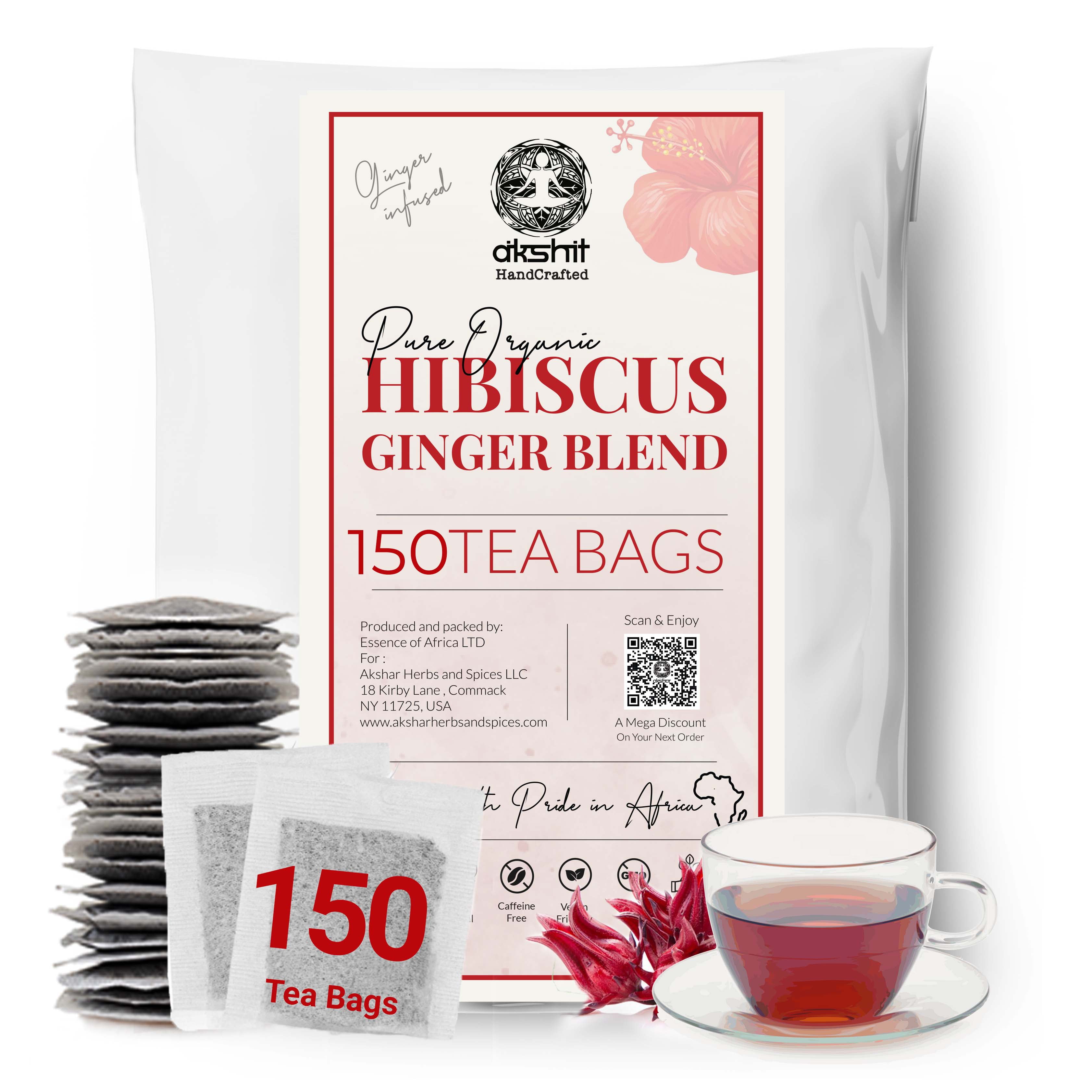 Akshit Organic Hibiscus Ginger Blend , 150 Tea Bags, Hibiscus Tea Blend, Brew Hot & Iced Tea ...