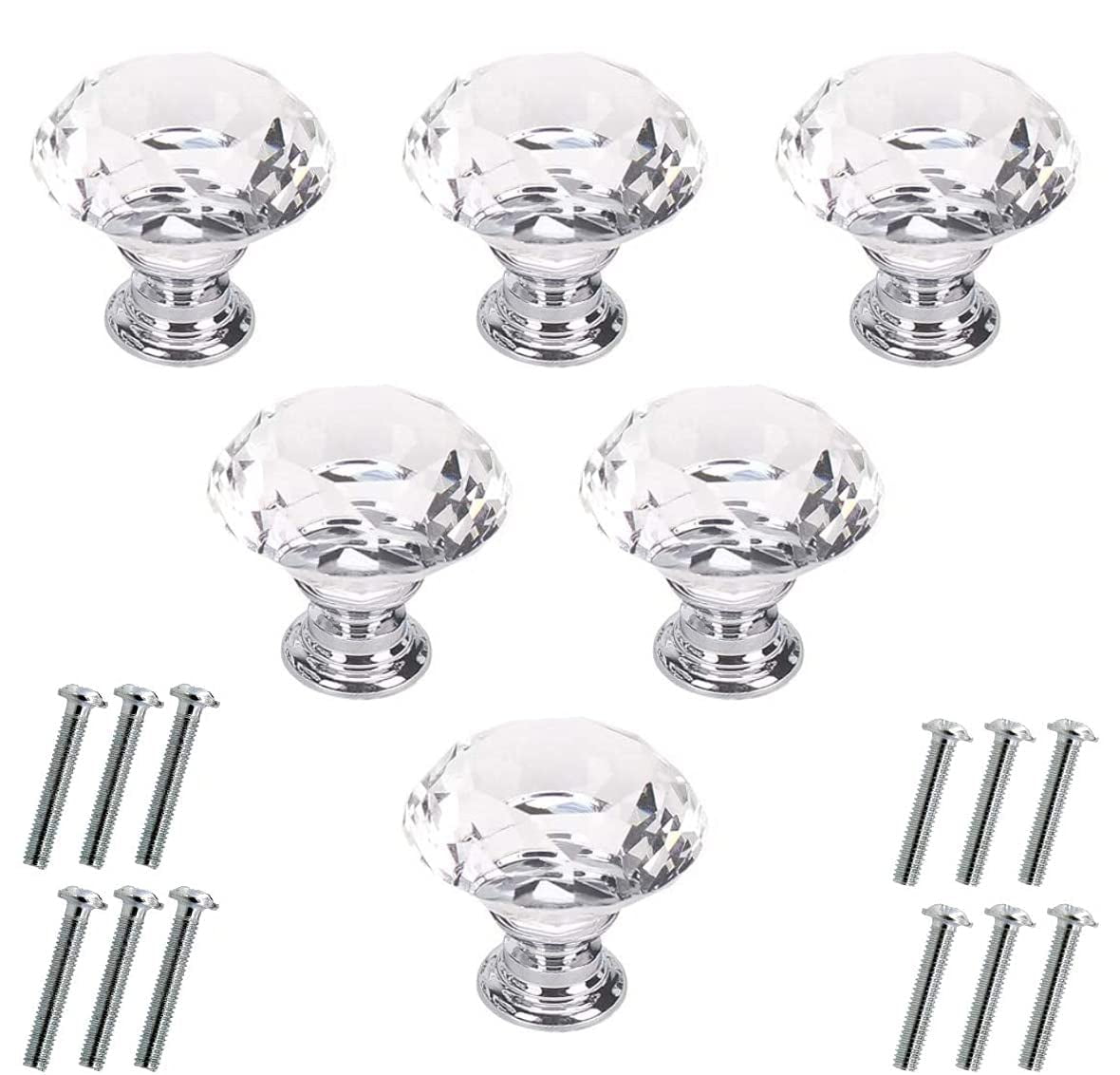 Akstore 6 Pcs Crystal Glass Cabinet Knobs 30mm Diamond Shape Drawer ...
