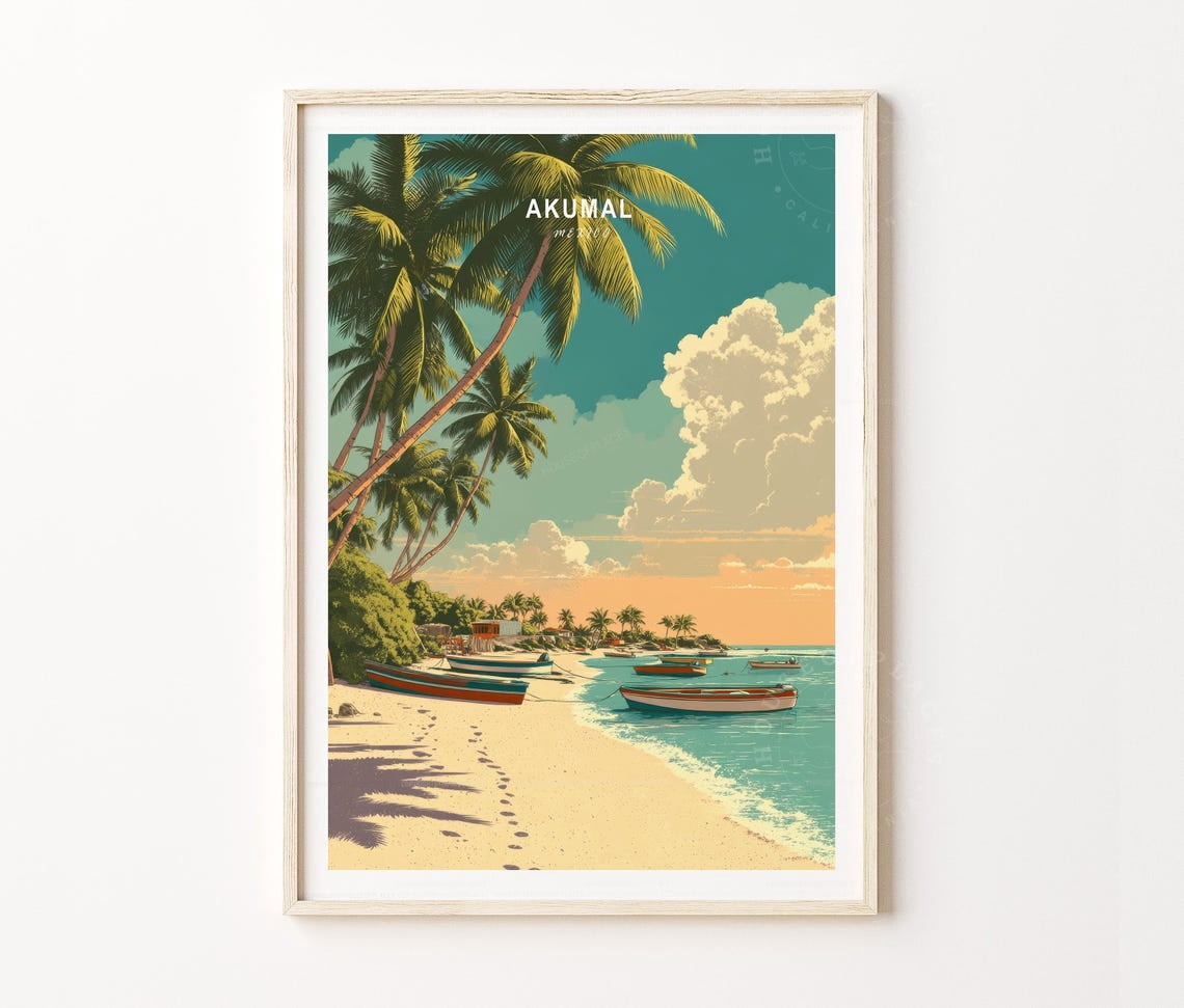Akumal Mexico Riviera Maya Turtle Bay Coastal Wall Art, Unframed Canvas ...