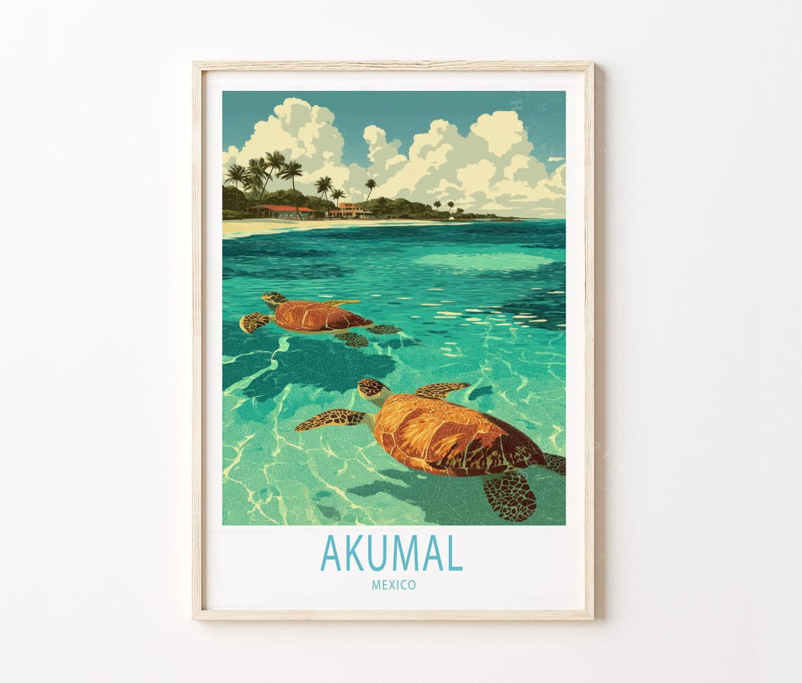 Akumal Mexico Tropical Beach Palm Tree Coastal Wall Art Decor ...