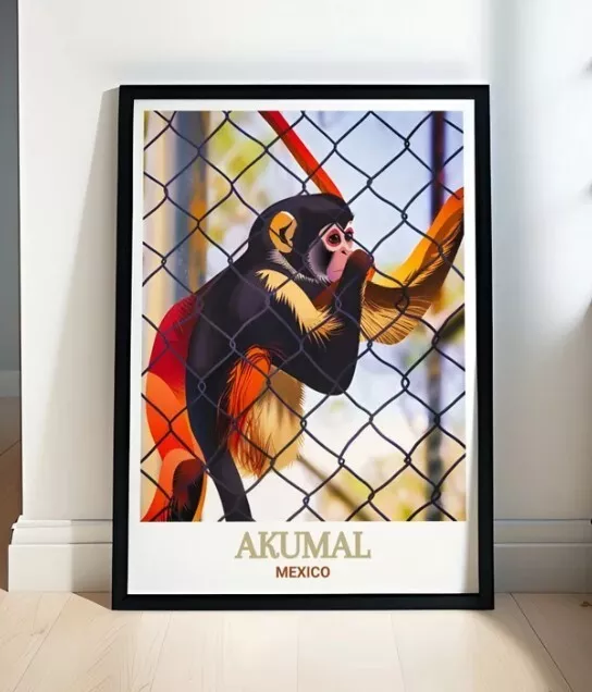 Akumal Travel Print - Akumal Monkey Sanctuary Home Decor Vintage Art ...